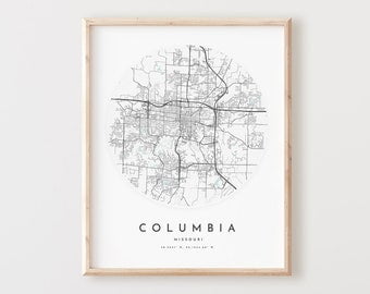 POSTER Columbia Map Print, Columbia Map Poster City Wall Art, Mo Road ...