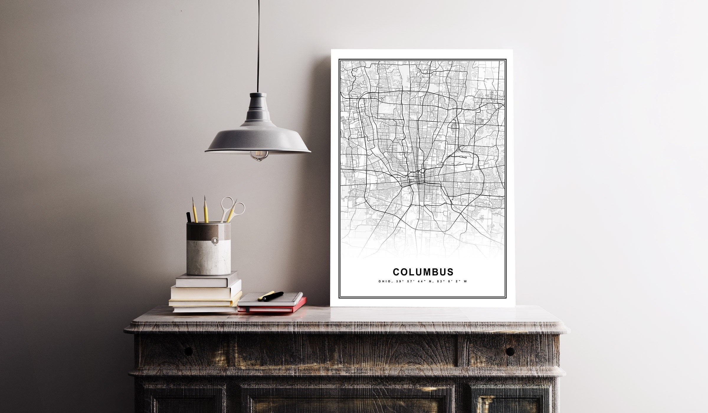 POSTER Columbus Map Print Wall Art Poster United States Map Print Black ...