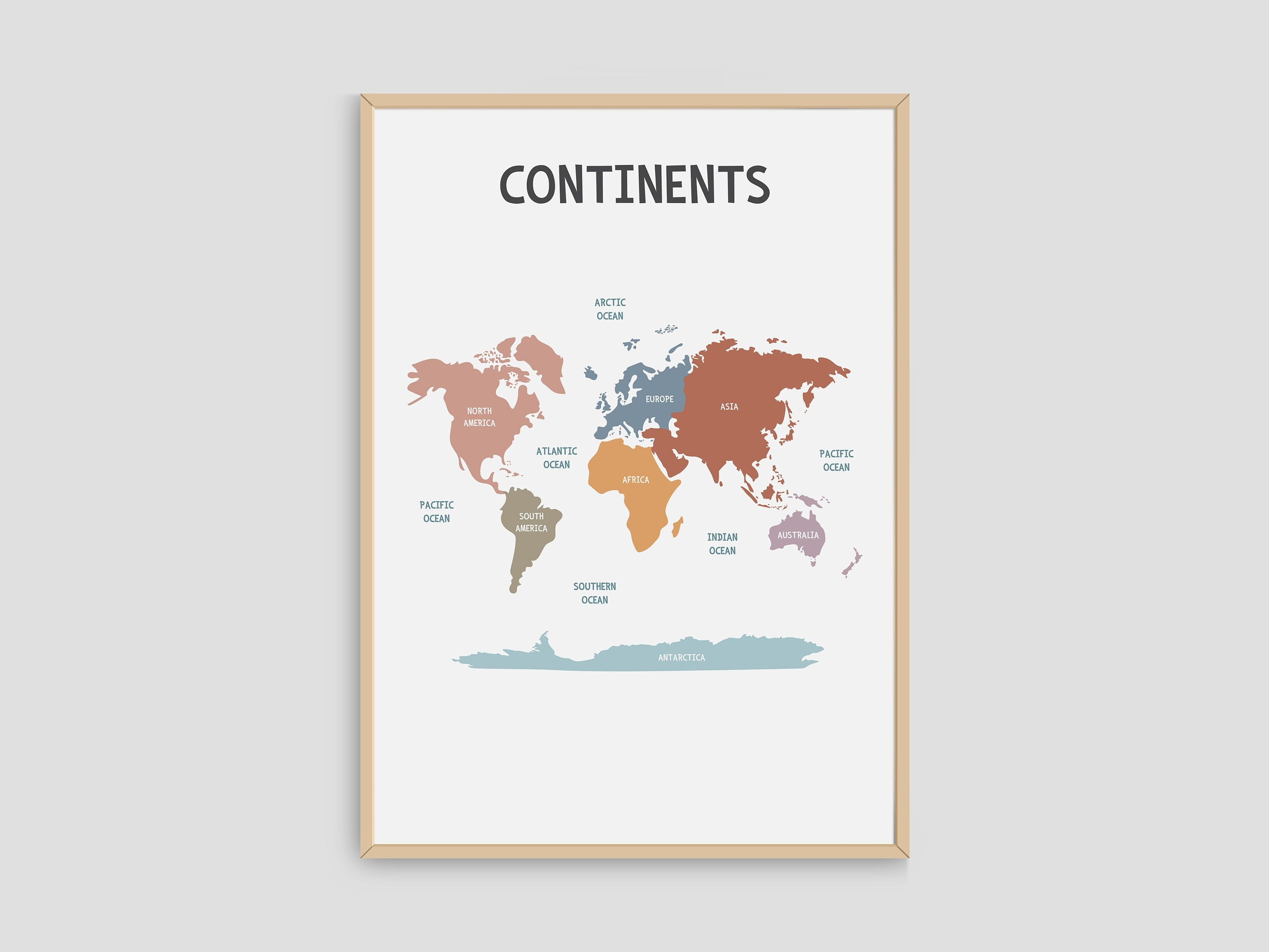 POSTER Continents Poster, Geography Classroom Wall Art, Continents and ...