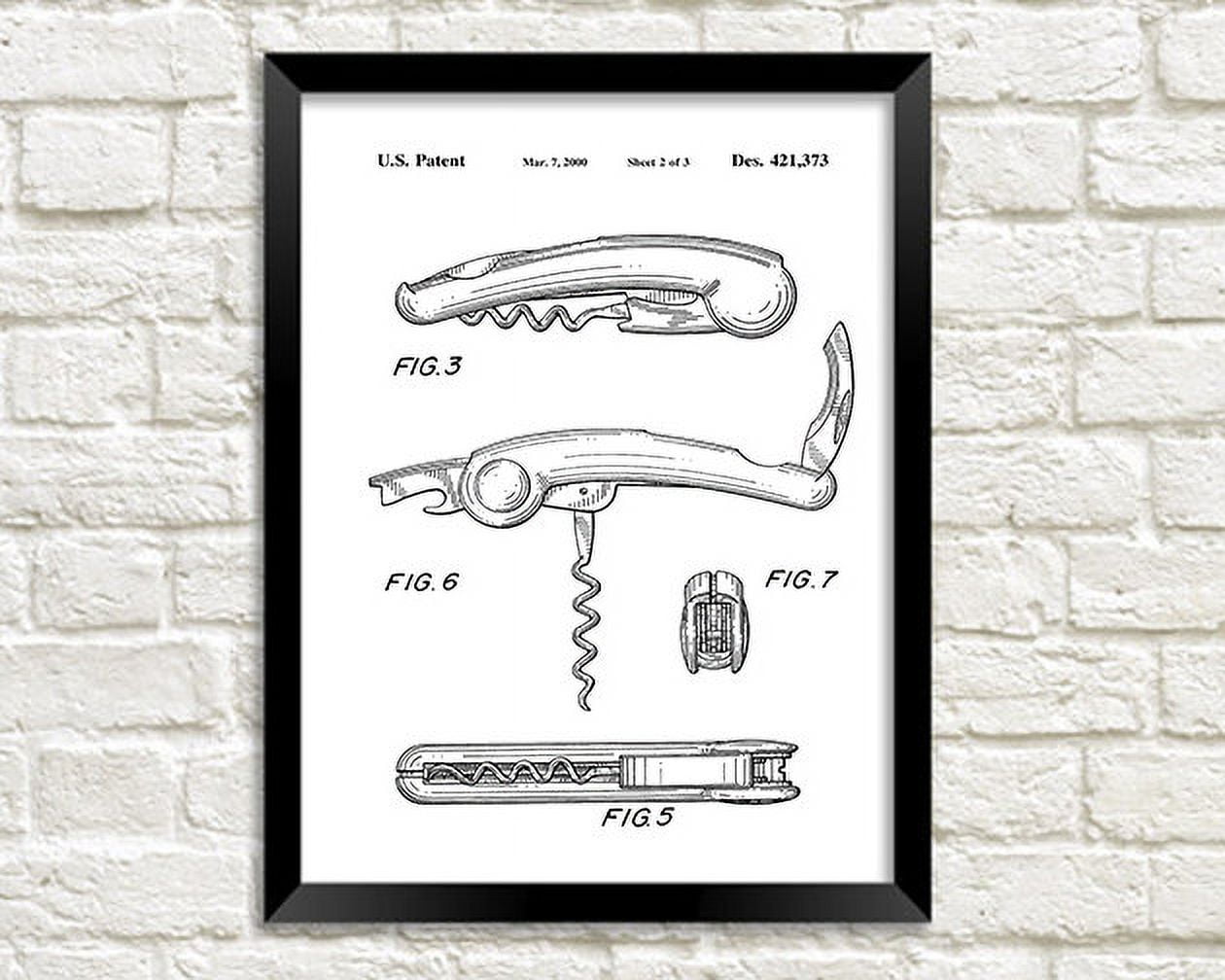 POSTER Corkscrew Patent Print: Bottle Opener Wine Blueprint Art ...