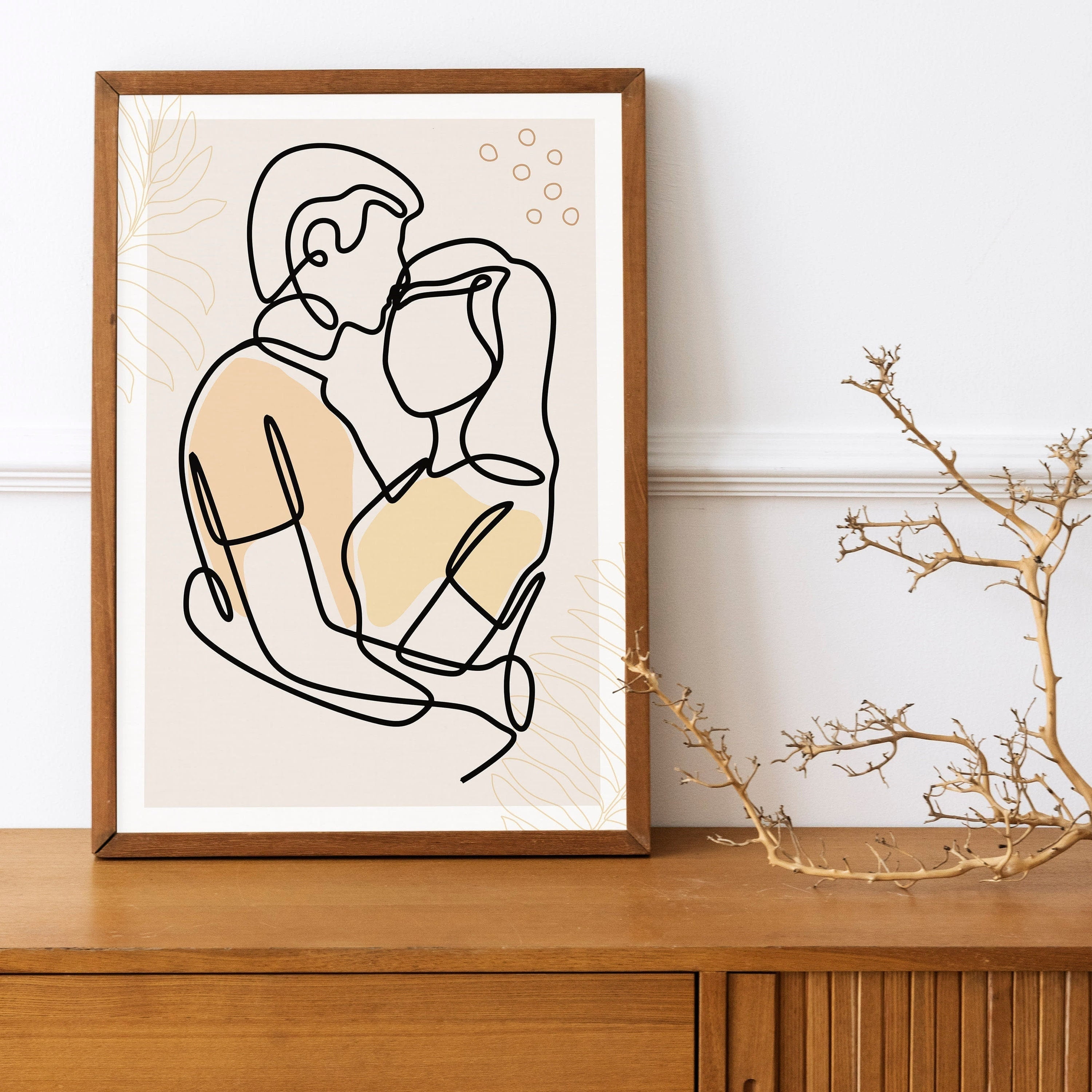 POSTER Couple One Line Drawing Abstract Couple Line Art Embrace Line ...
