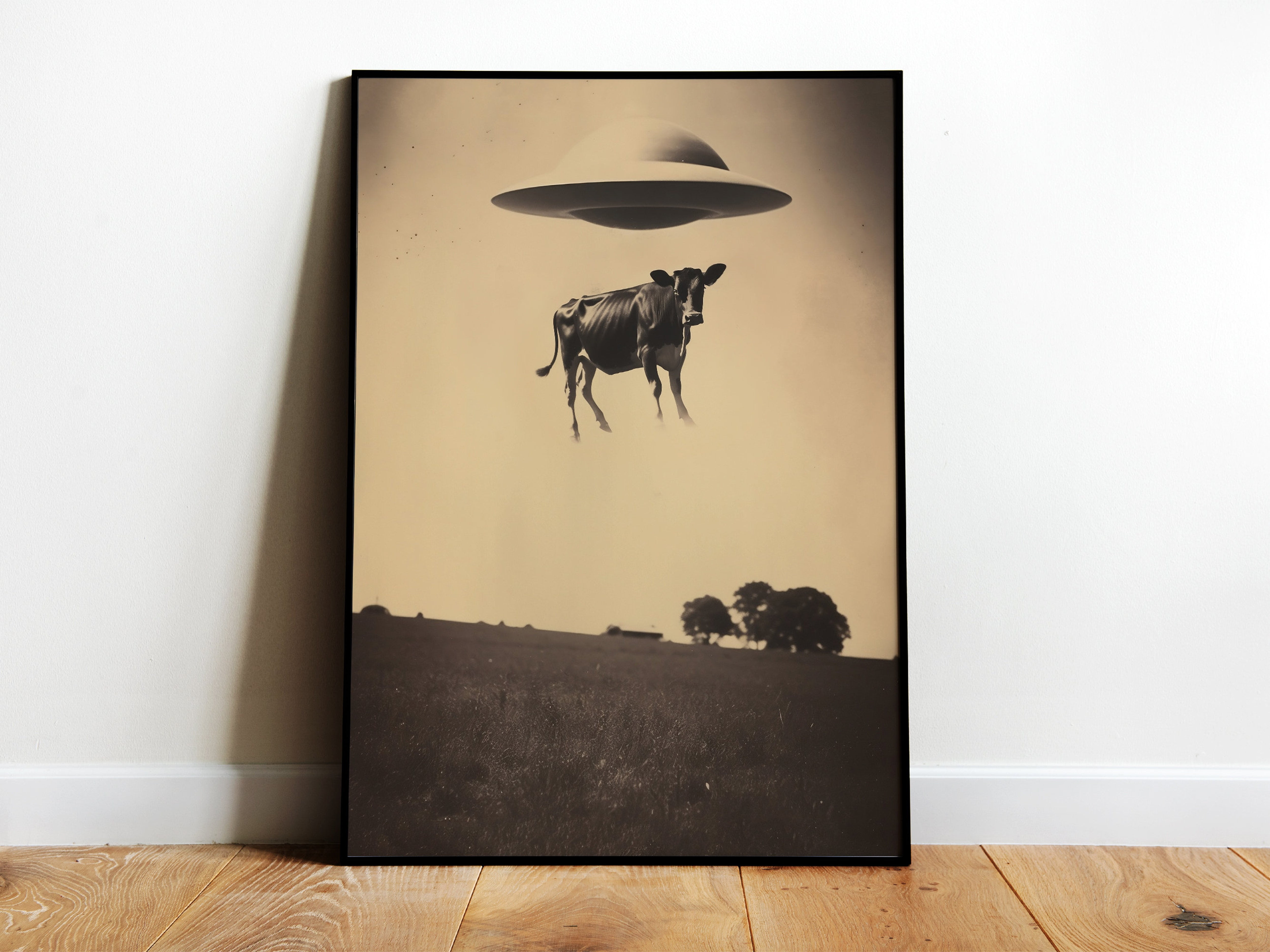 POSTER Cow Abduction Poster UFO Abduction Art Aliens Wall Art UFO Wall ...