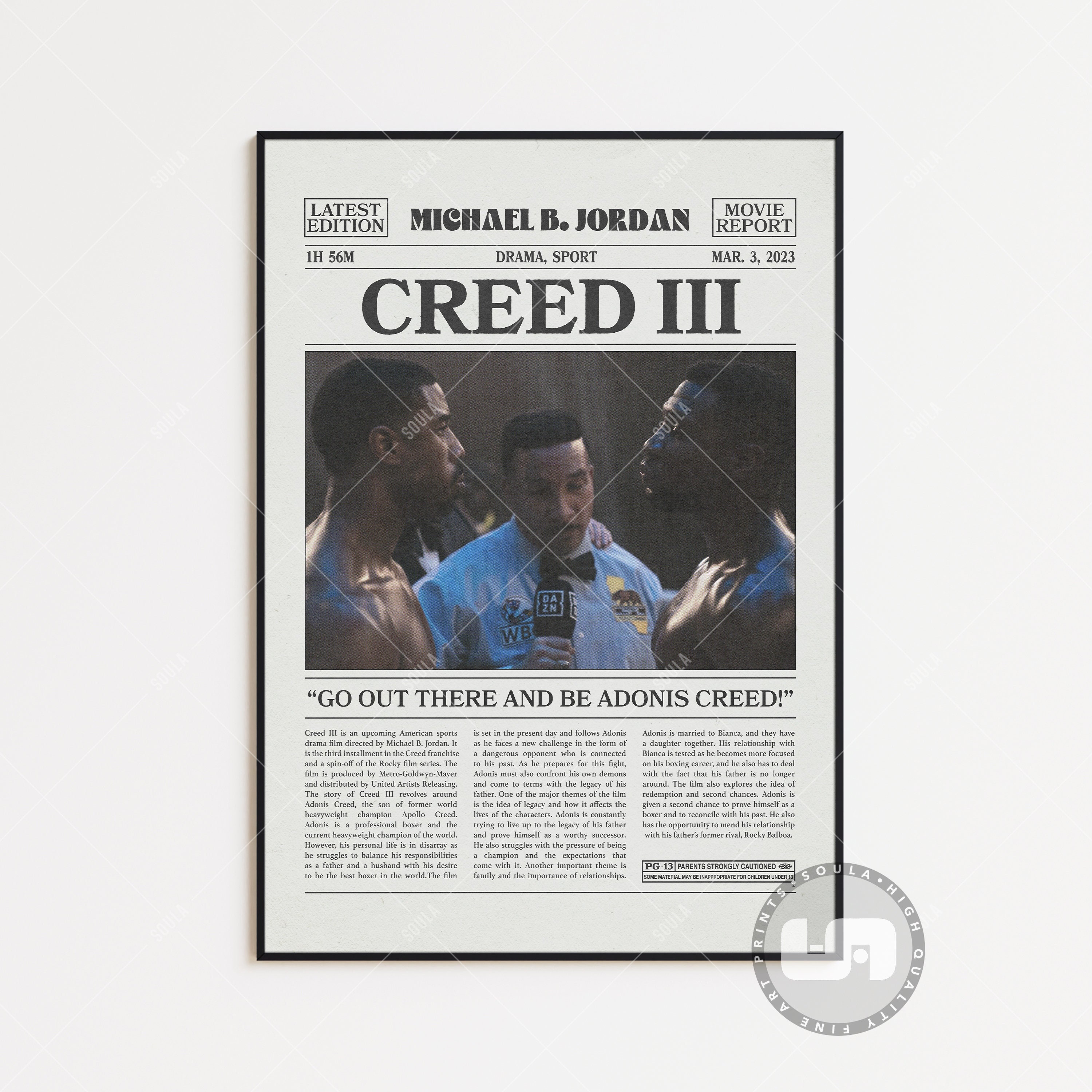 Poster Creed 3 Poster , Michael B. Jordan, Retro Newspaper Movie Poster ...