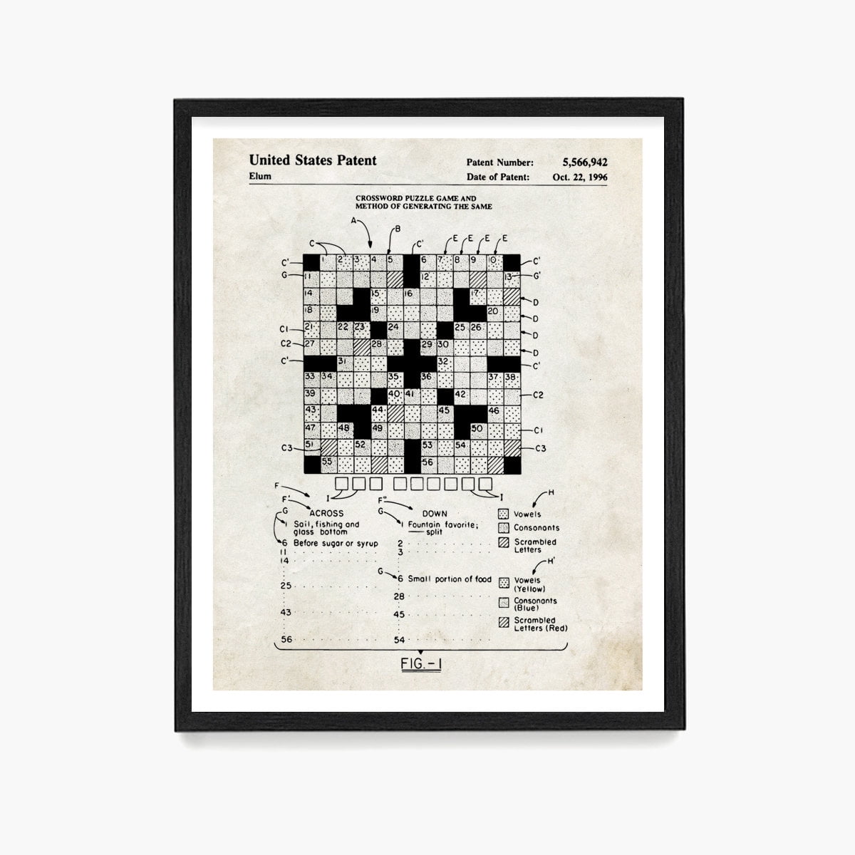 POSTER Crossword Puzzle Patent Art, Crossword Puzzle Gift, Crossword ...