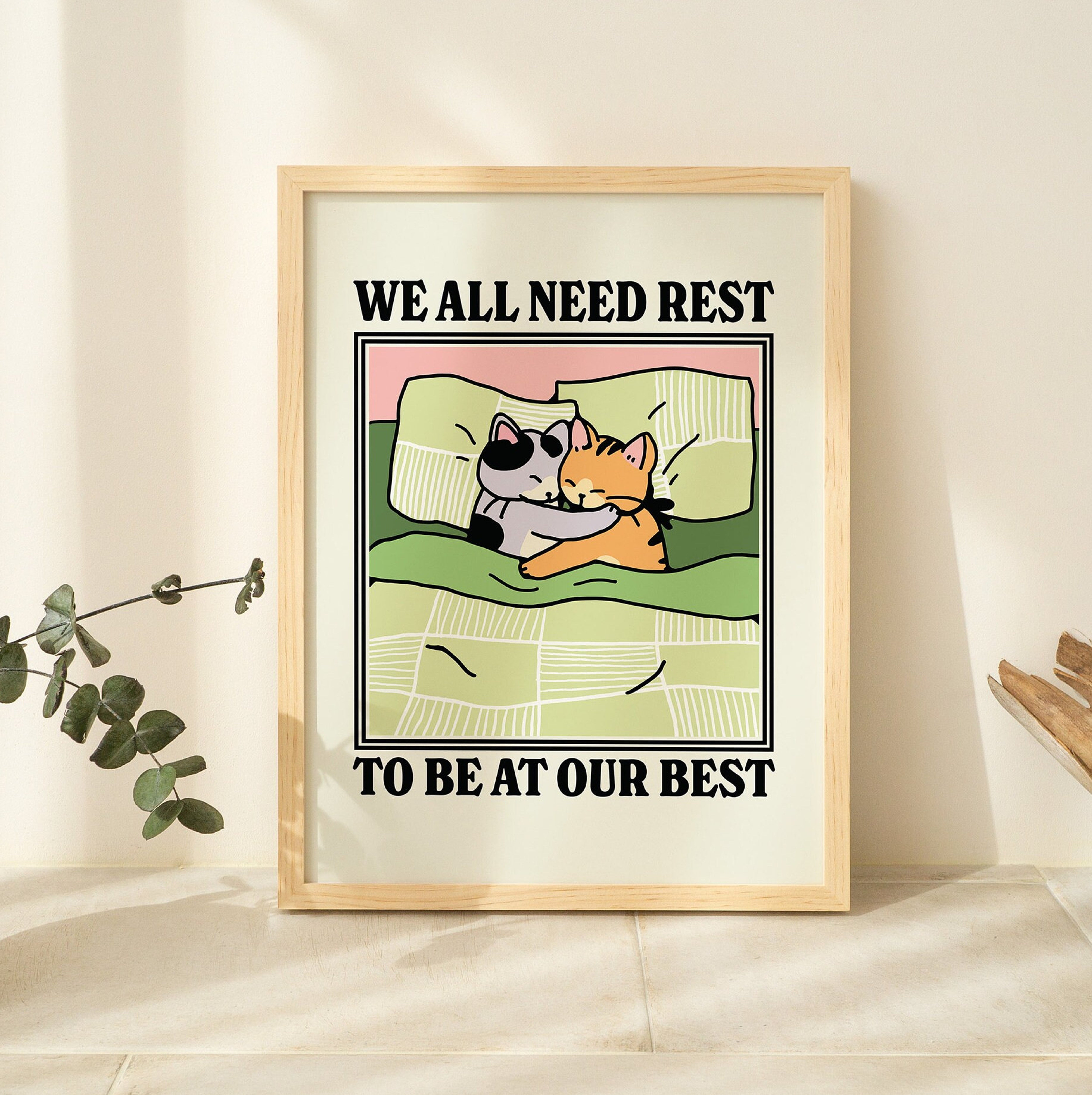 POSTER Cute Cat Wall Print, Rest Self Care Quote, Cute Kids Classroom ...