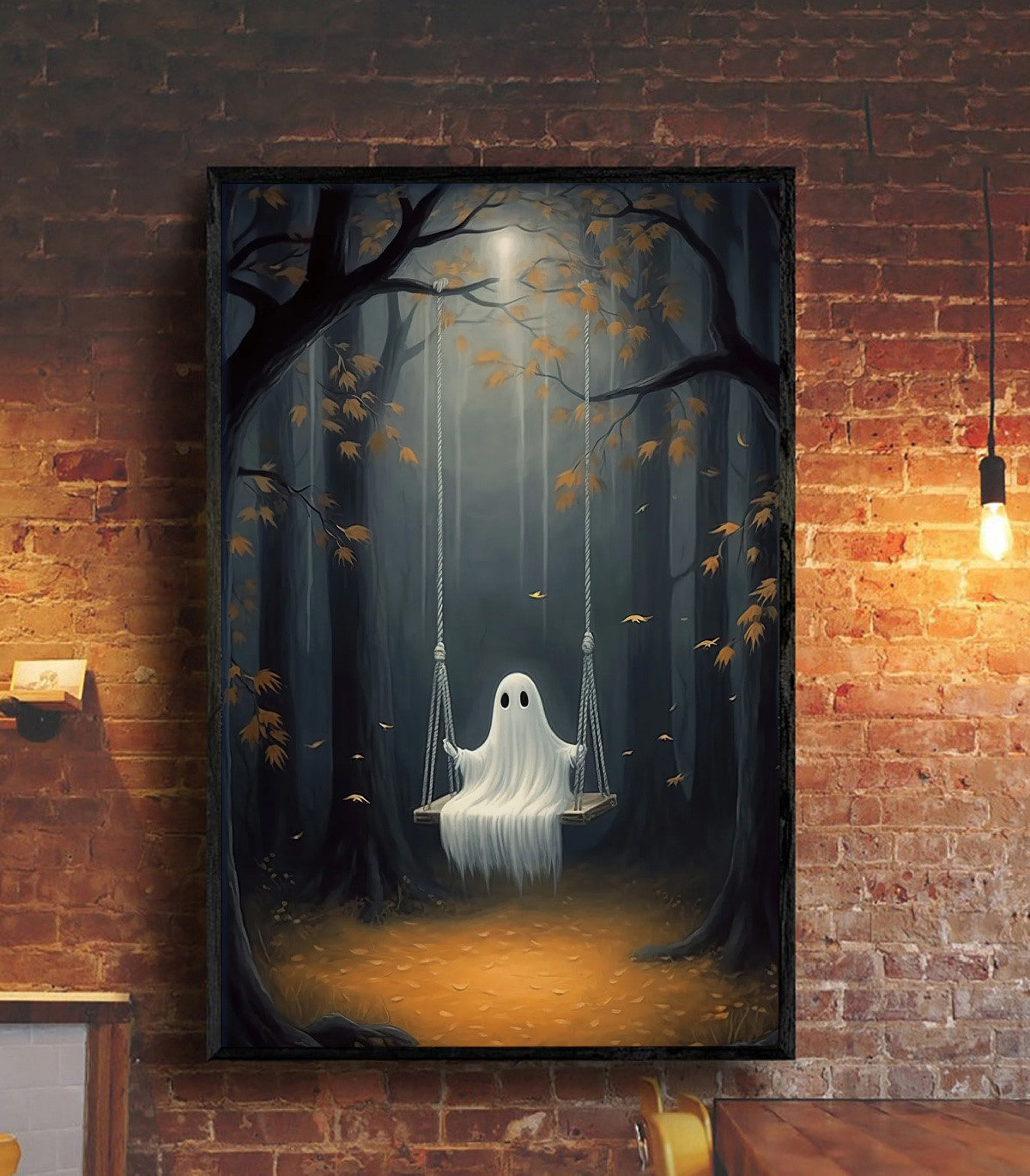 POSTER Cute Ghost On The Swing In Forest Poster, Abandoned Ghost ...