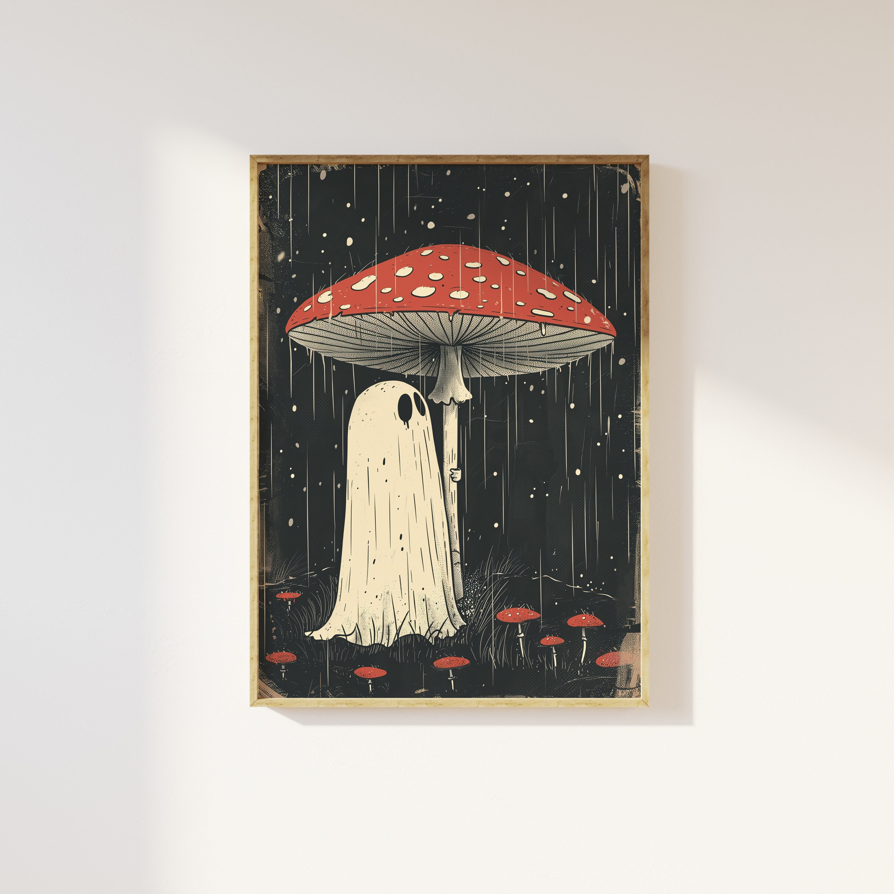 POSTER Cute cottagecore ghost and mushroom print | cute spooky ghost ...