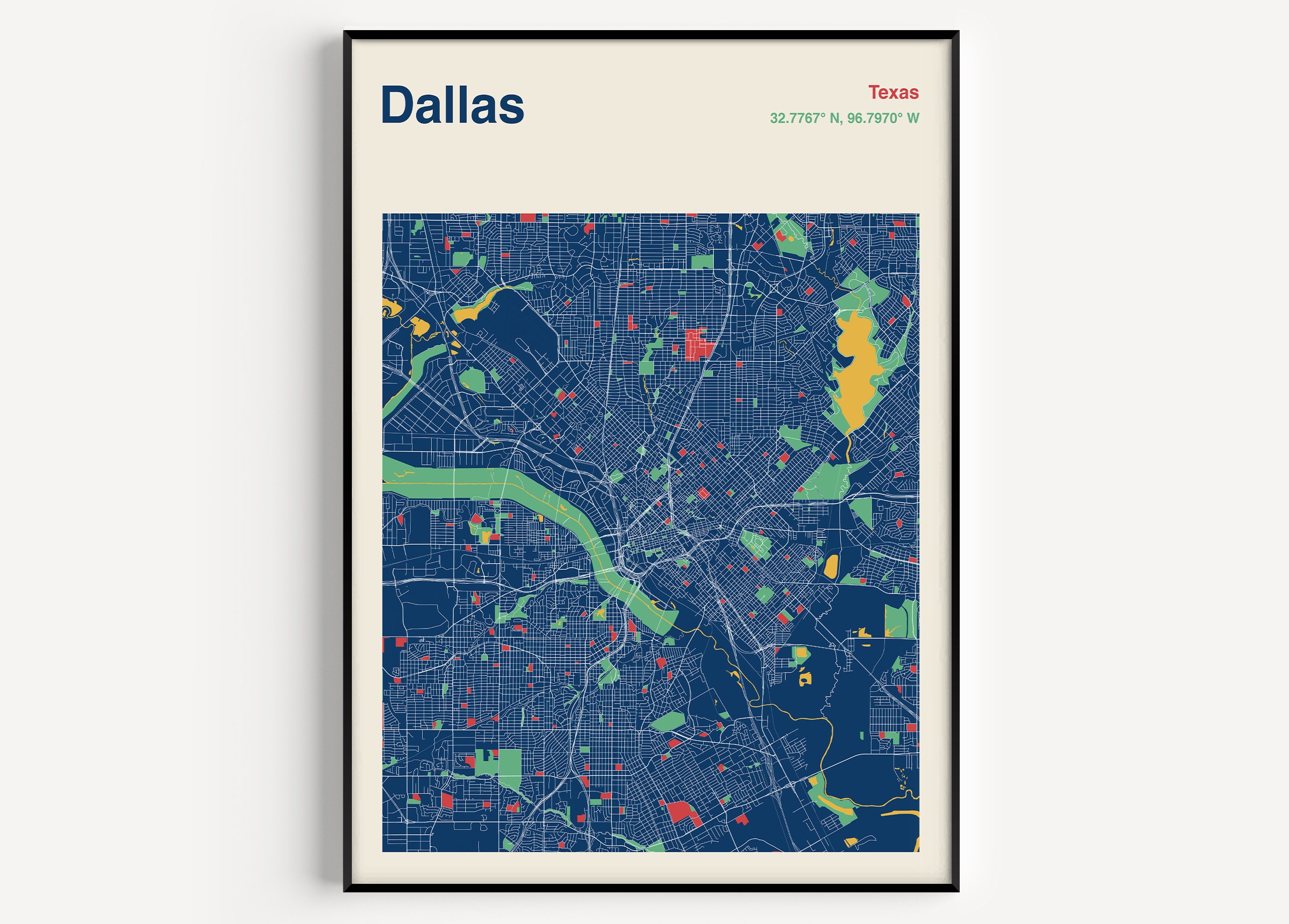 POSTER DALLAS TX Map Print, Dallas Map Poster, Dallas Map Wall Art ...