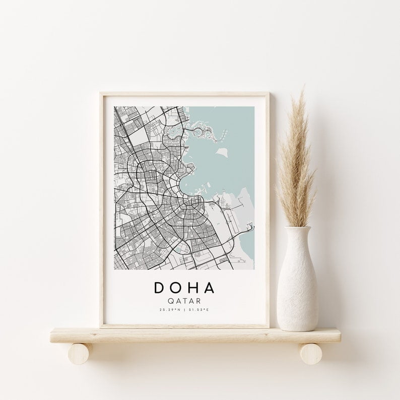 POSTER DOHA Qatar Map Print, City map poster, gifts for her, city map ...