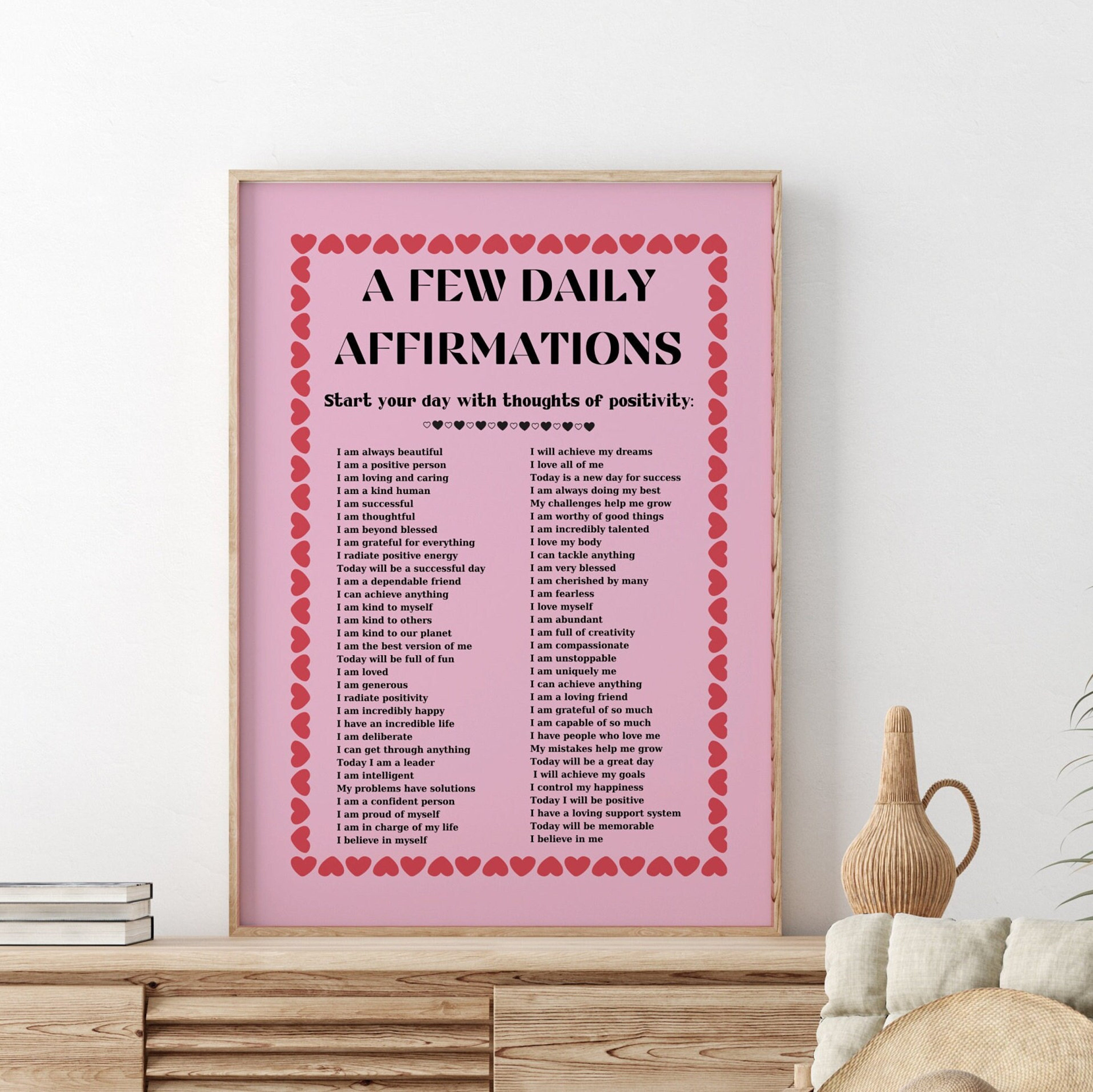 POSTER Daily Affirmations Pink Wall print, Preppy room decor, Dorm ...