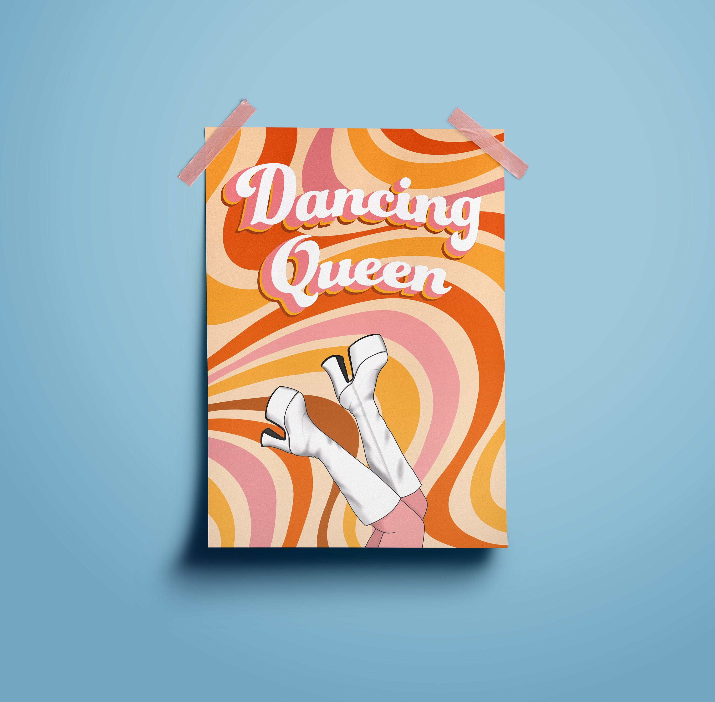 POSTER Dancing Queen Abba Retro Groovy 70s Art Print | A3 A4 A5 | Mamma Mia Lyrics | Gogo Boots ...