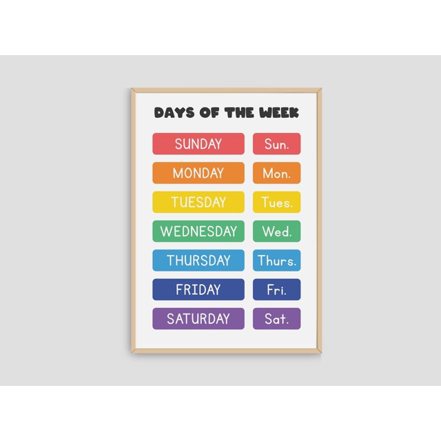 POSTER Days Of The Week Poster Print, Montessori Homeschool Educational ...