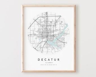 POSTER Decatur Map Print, Decatur Map Poster City Wall Art, Il Road Map ...