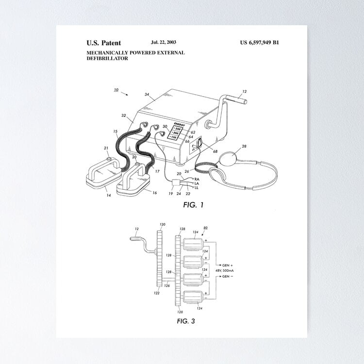 Poster Defibrillator Medical Patent Art White Background - Unframed ...