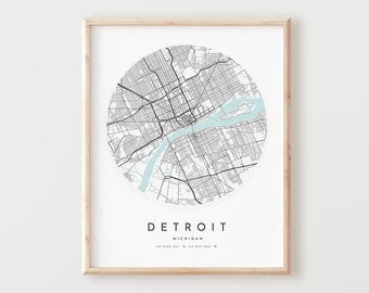 POSTER Detroit Map Print, Detroit Map Poster City Wall Art, Mi Road Map ...