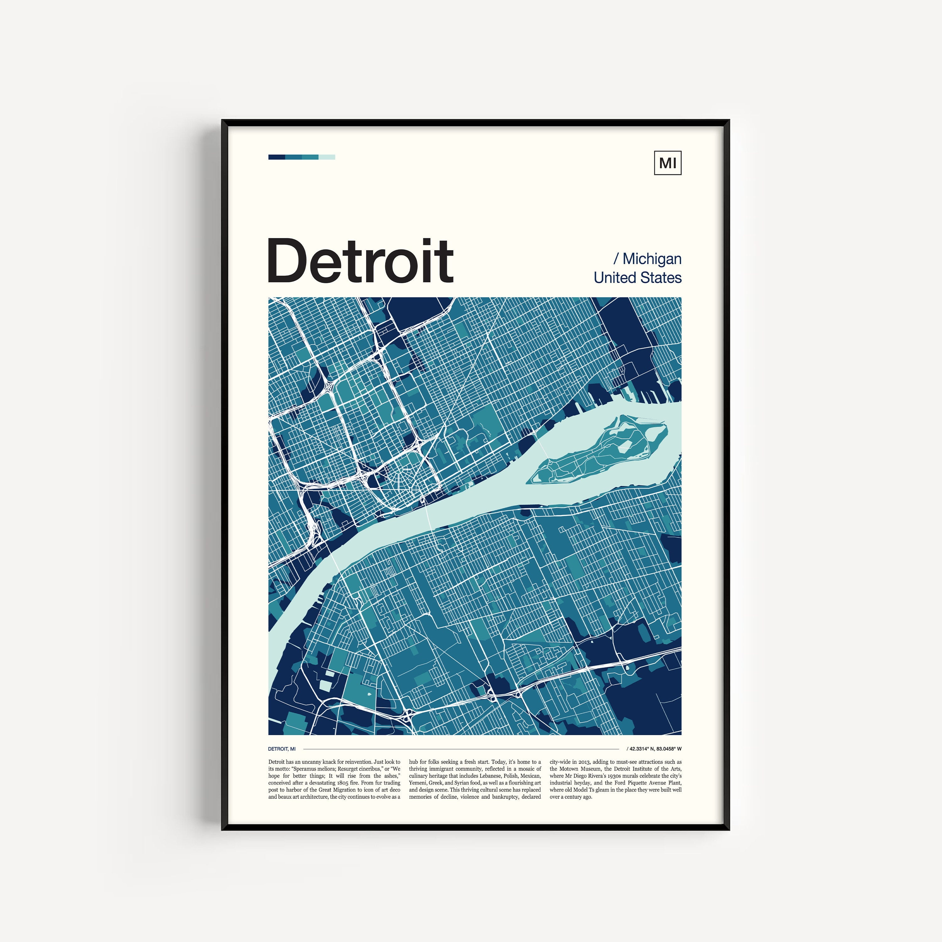 POSTER Detroit Map Print, Detroit Poster, Detroit Map, Detroit Print ...