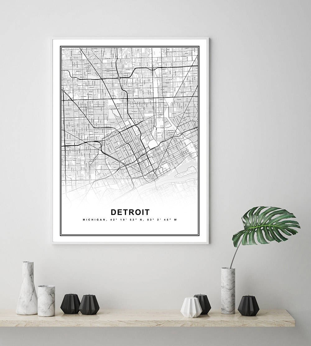 POSTER Detroit Map Print Wall Art Poster United States Map Print Black ...
