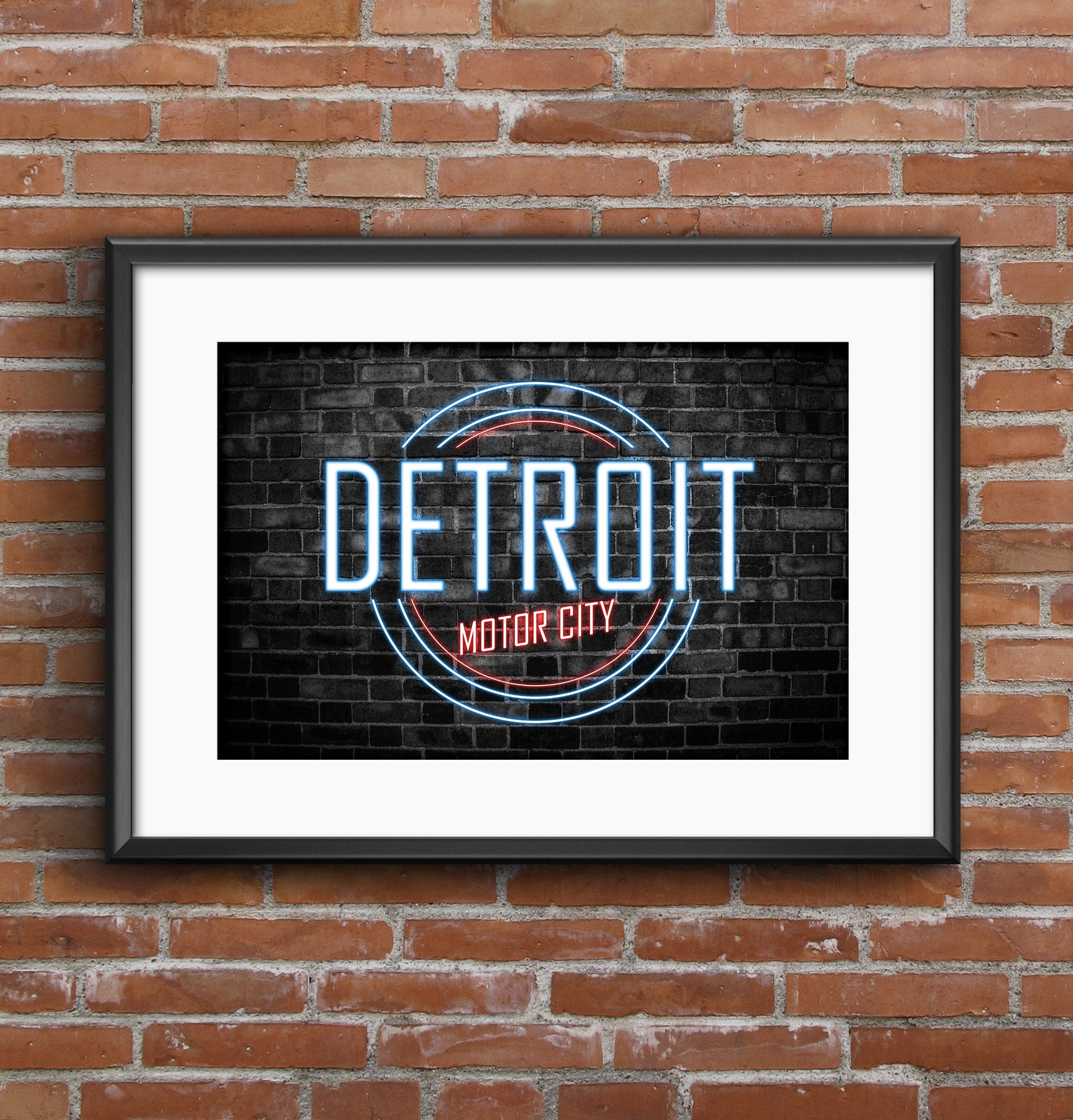 Poster Detroit Neon Sign Art Print or Poster - Black and White Detroit ...