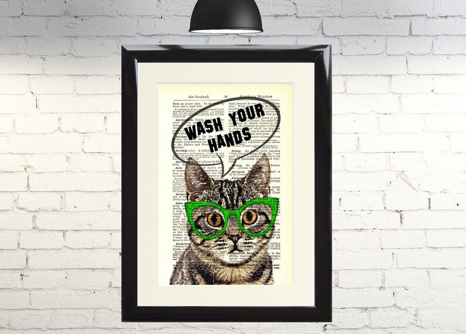 Poster Dictionary Art Print Cat in Glasses Wash Your Hands Funny Toilet ...