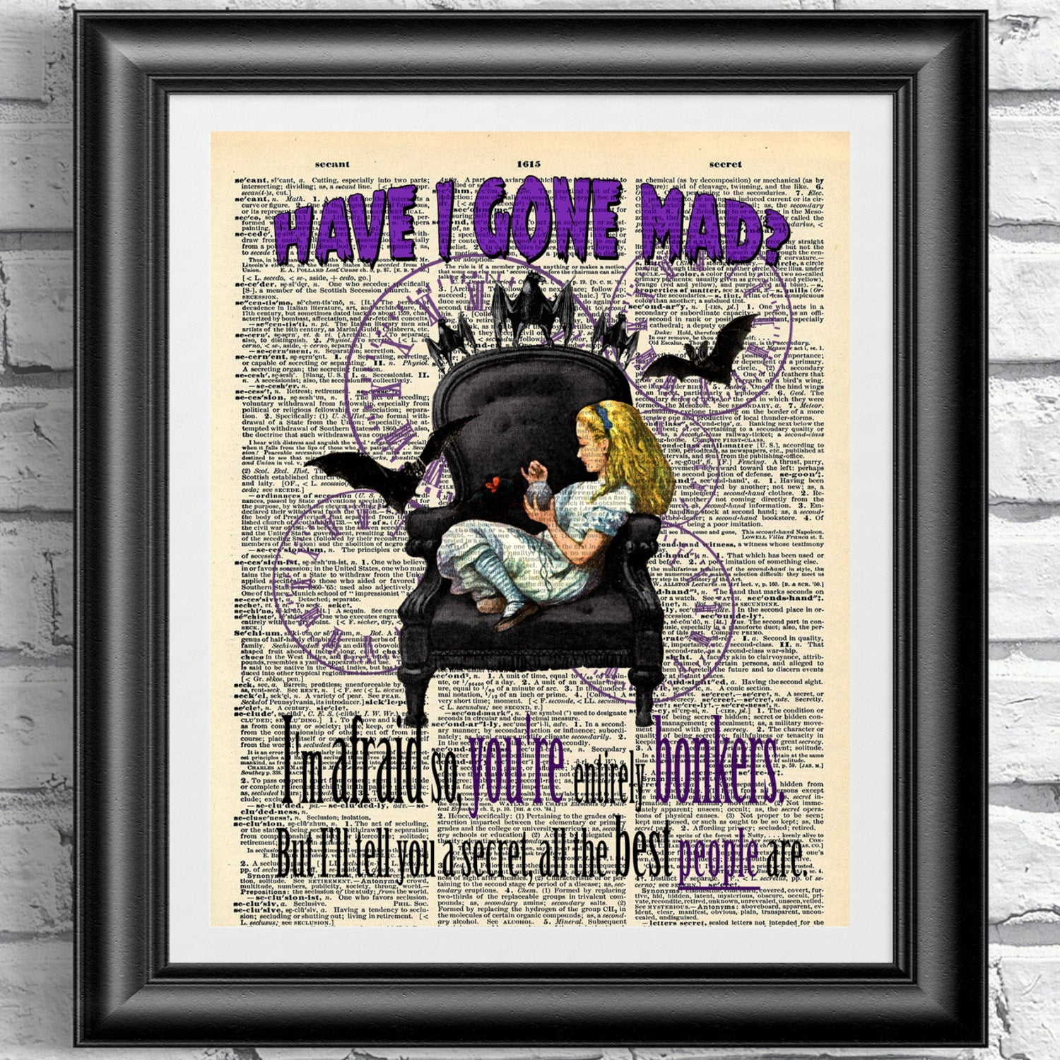 POSTER Dictionary art print on antique book page. Vintage artwork Alice ...