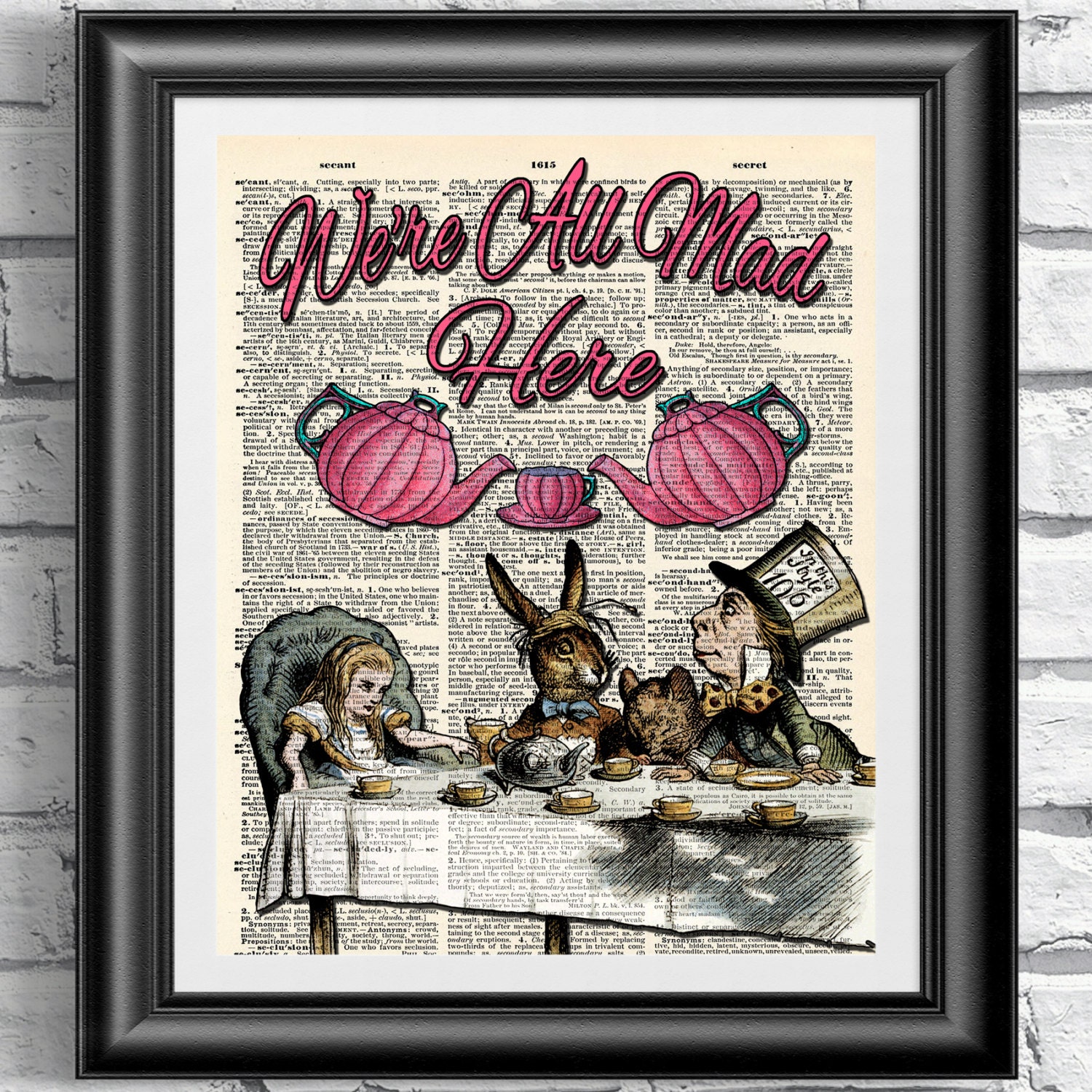 POSTER Dictionary book page print Alice in wonderland mad tea party ...