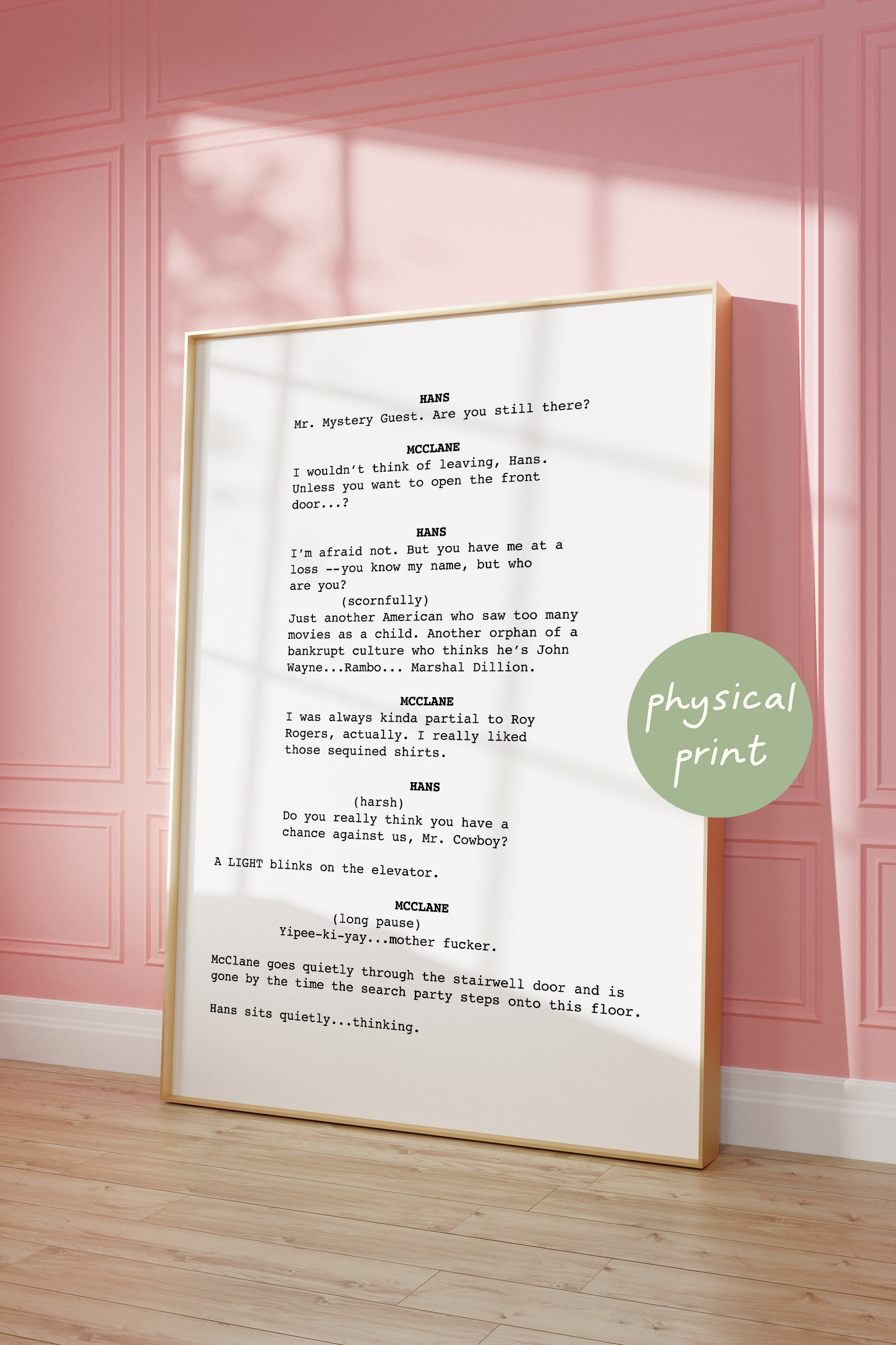 POSTER Die Hard Screenplay Poster, Physical Print, Yippee-Ki-Yay Scene ...