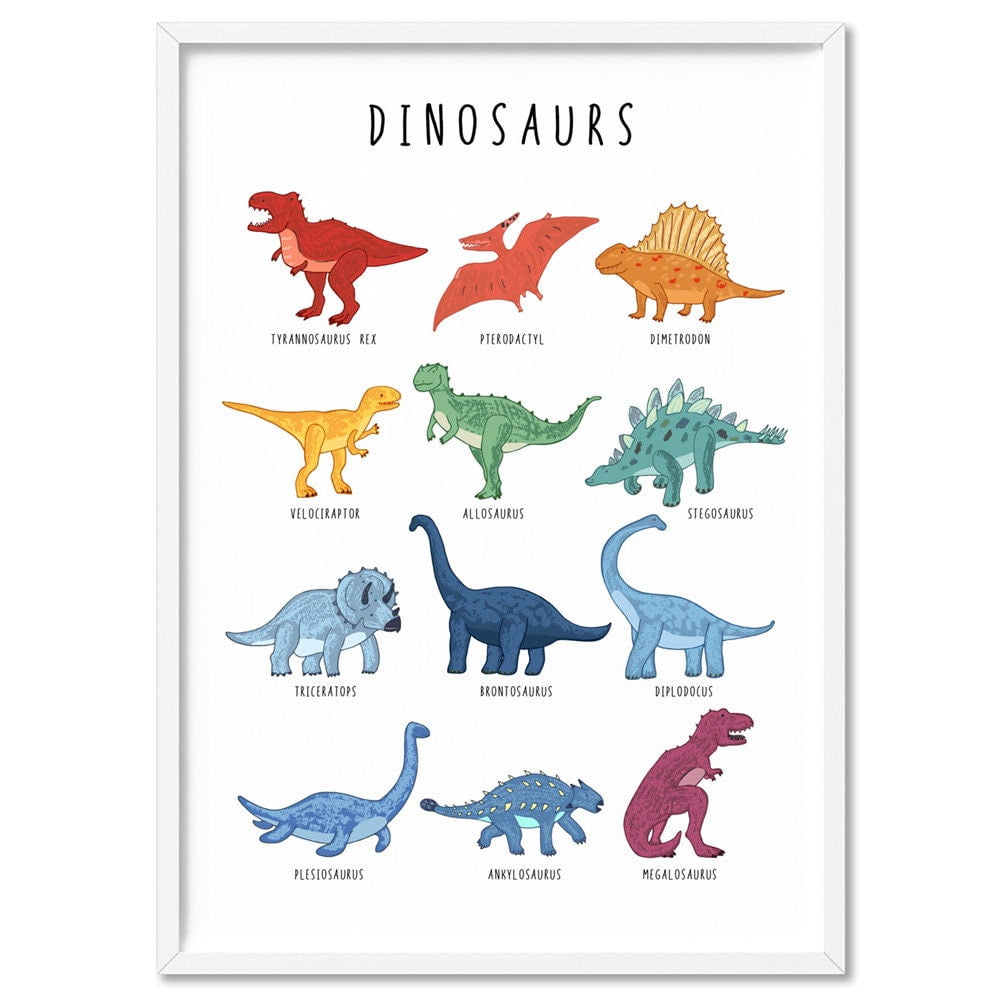 POSTER Dinosaurs Chart Art Print. Colourful Dinosaurs Poster for Kids ...