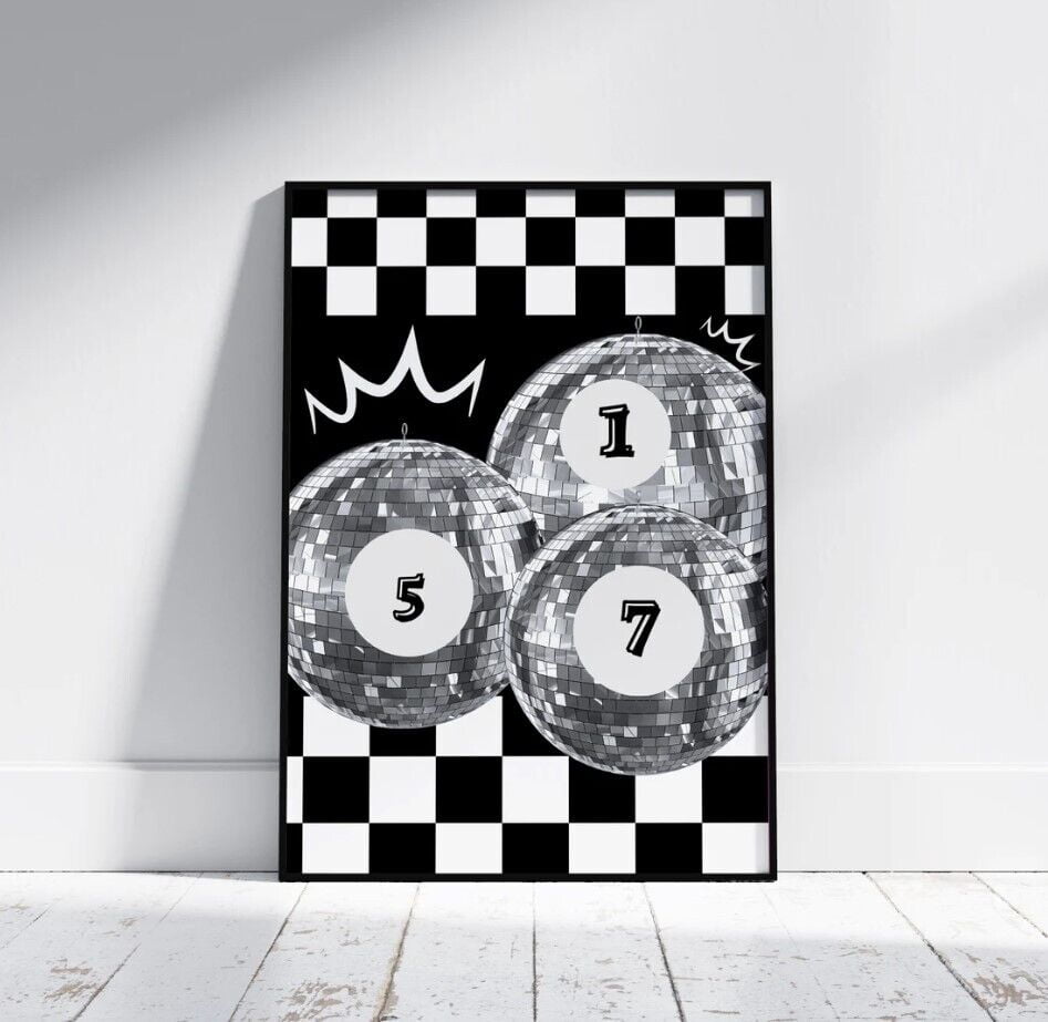 POSTER Disco Ball Poster, Retro Checkered Printable Poster-12x18 ...