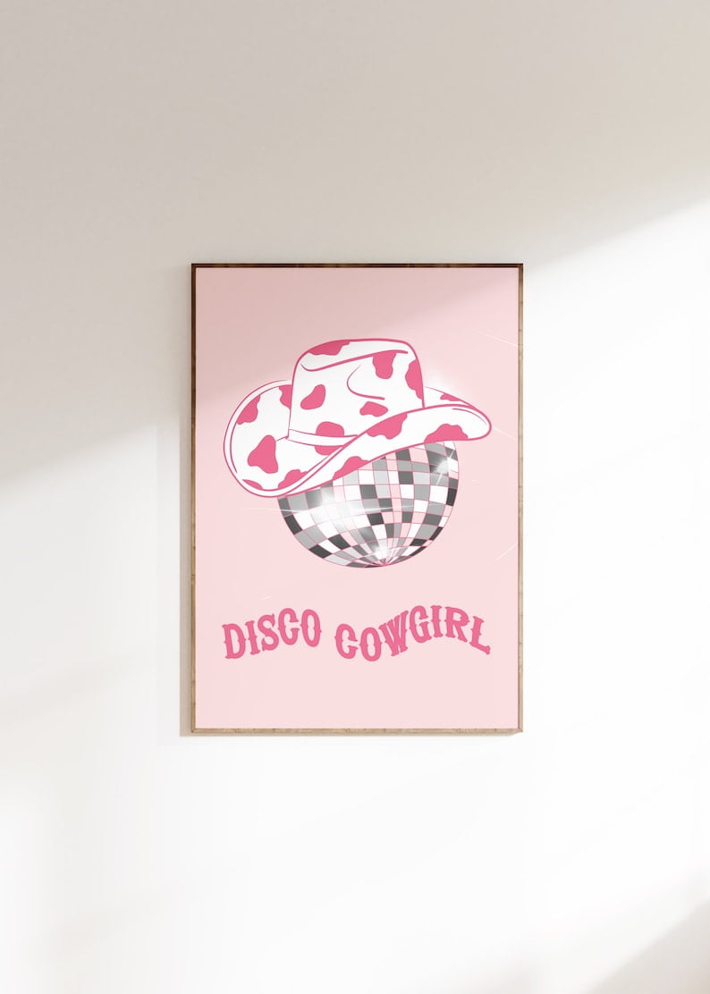 POSTER Disco Cowgirl Wall Art,Cow print Hat,Western Hat Wall Art,Disco ...