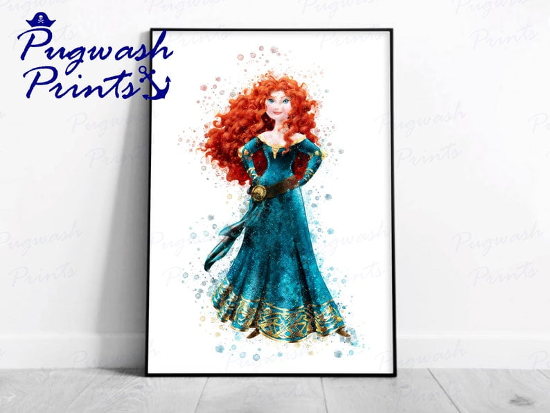 POSTER Disney 'MERIDA' Princess Print Watercolour Splash Art, Character ...