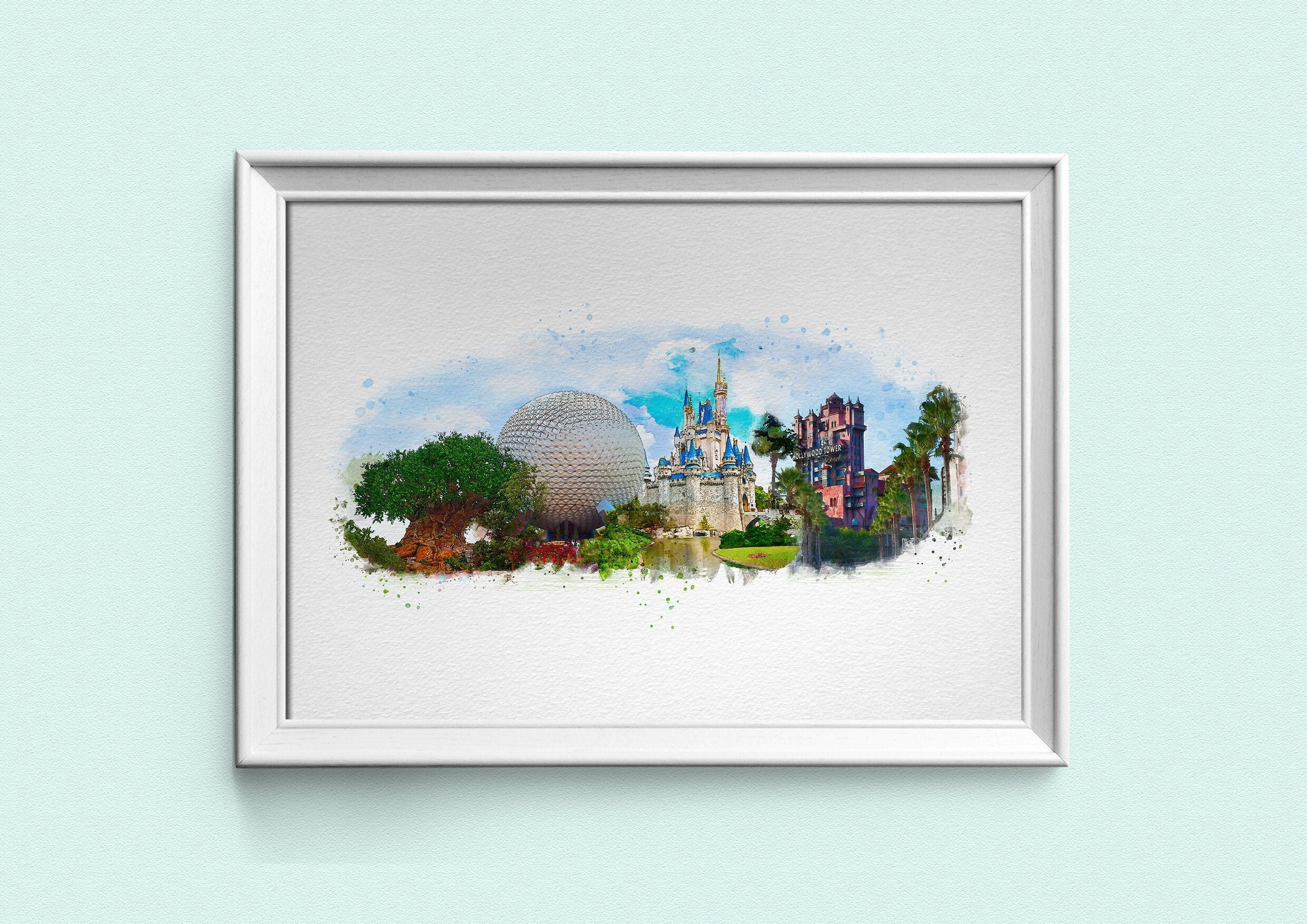 POSTER Disney Prints, Four Parks Walt Disney World Print, Watercolour ...