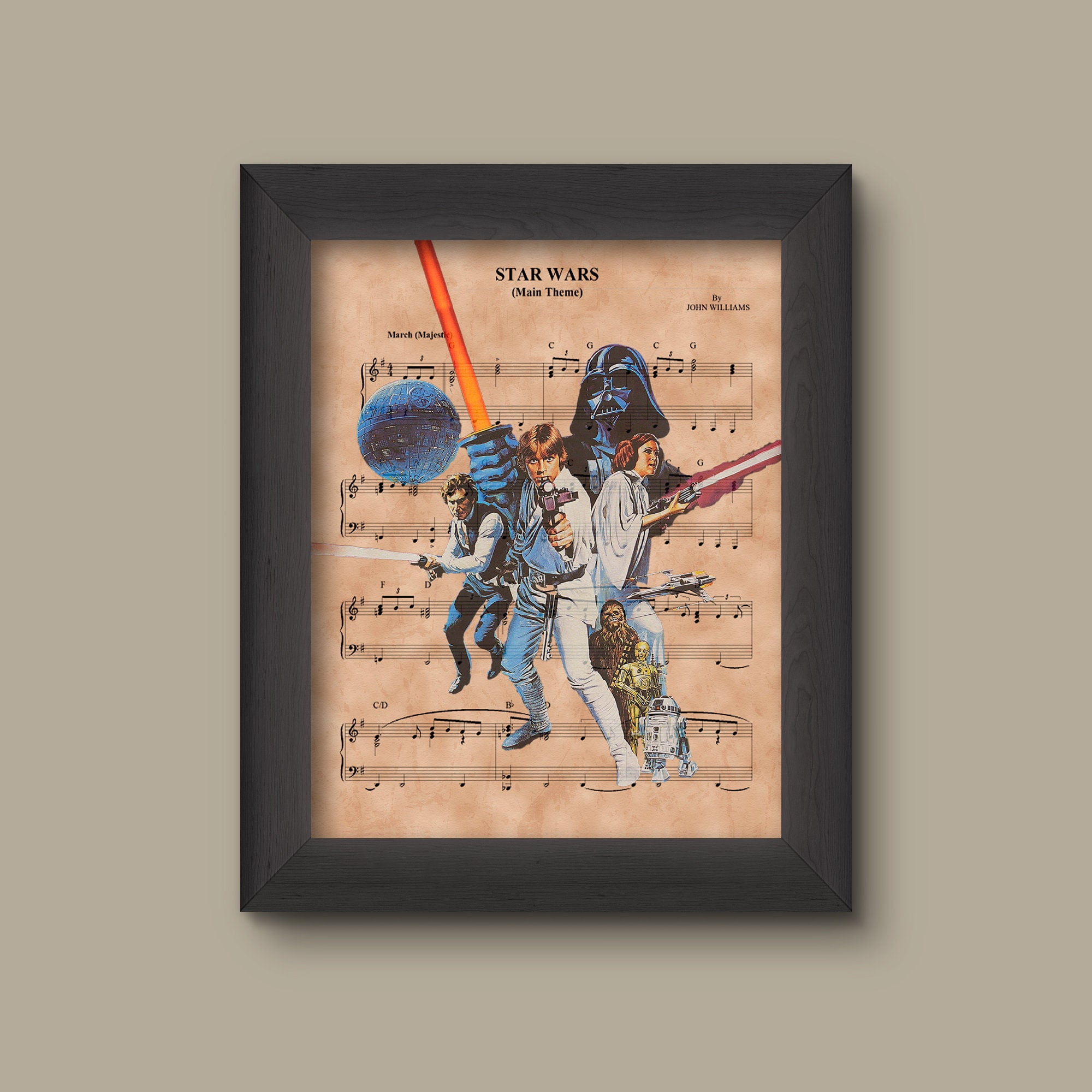 POSTER Disney Star Wars Sheet Music Art Print, Original Trilogy Print, Darth Vader, Luke ...