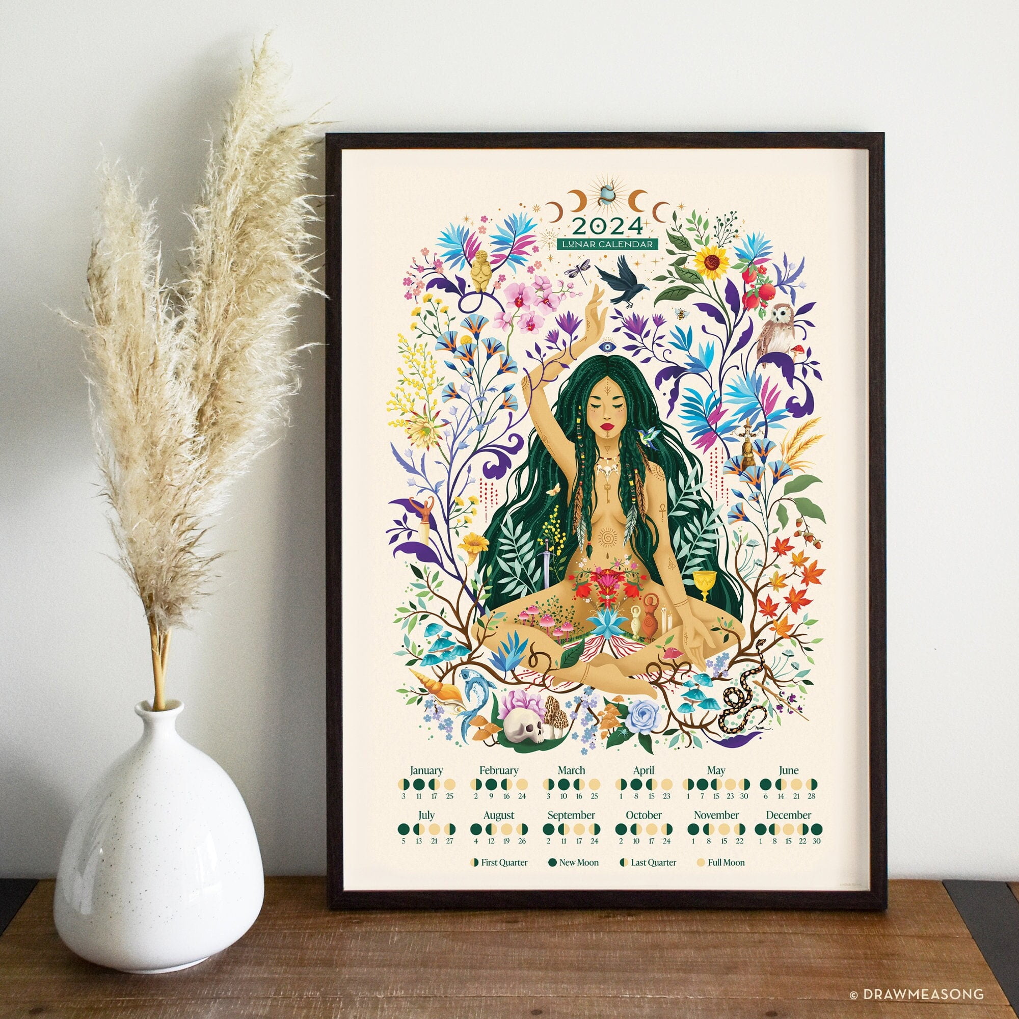 POSTER Divine Feminine Lunar Calendar 2024, Moon Phase Calendar ...