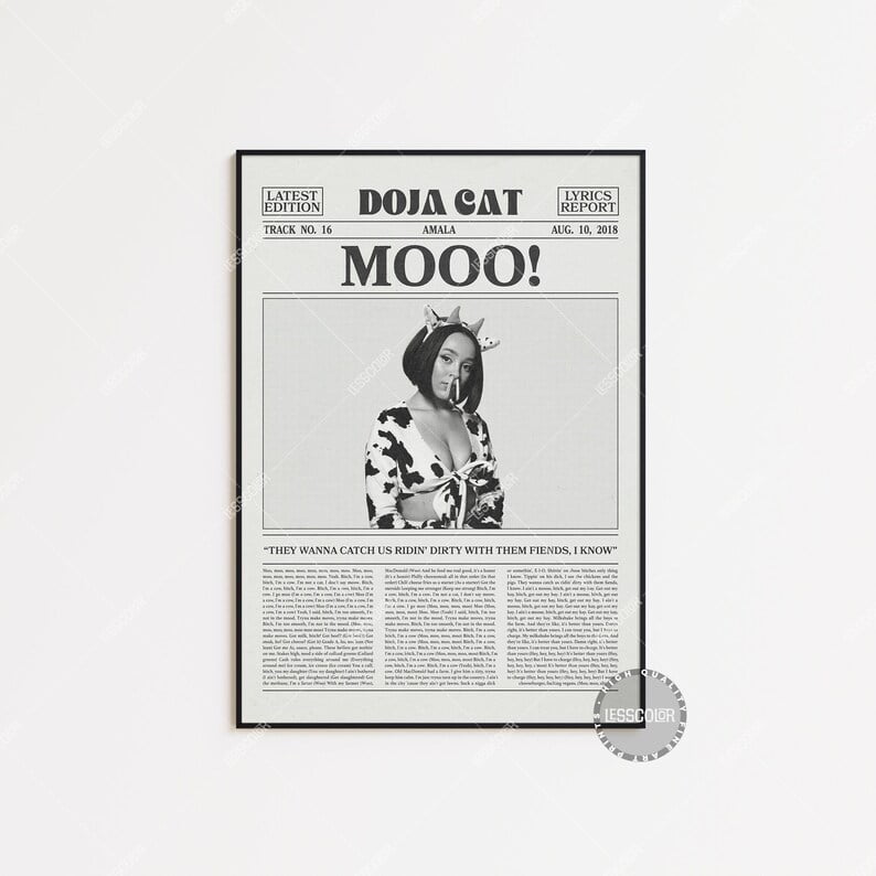POSTER Doja Cat Retro Newspaper Print, MOOO! Poster, MOOO! Lyric Print ...