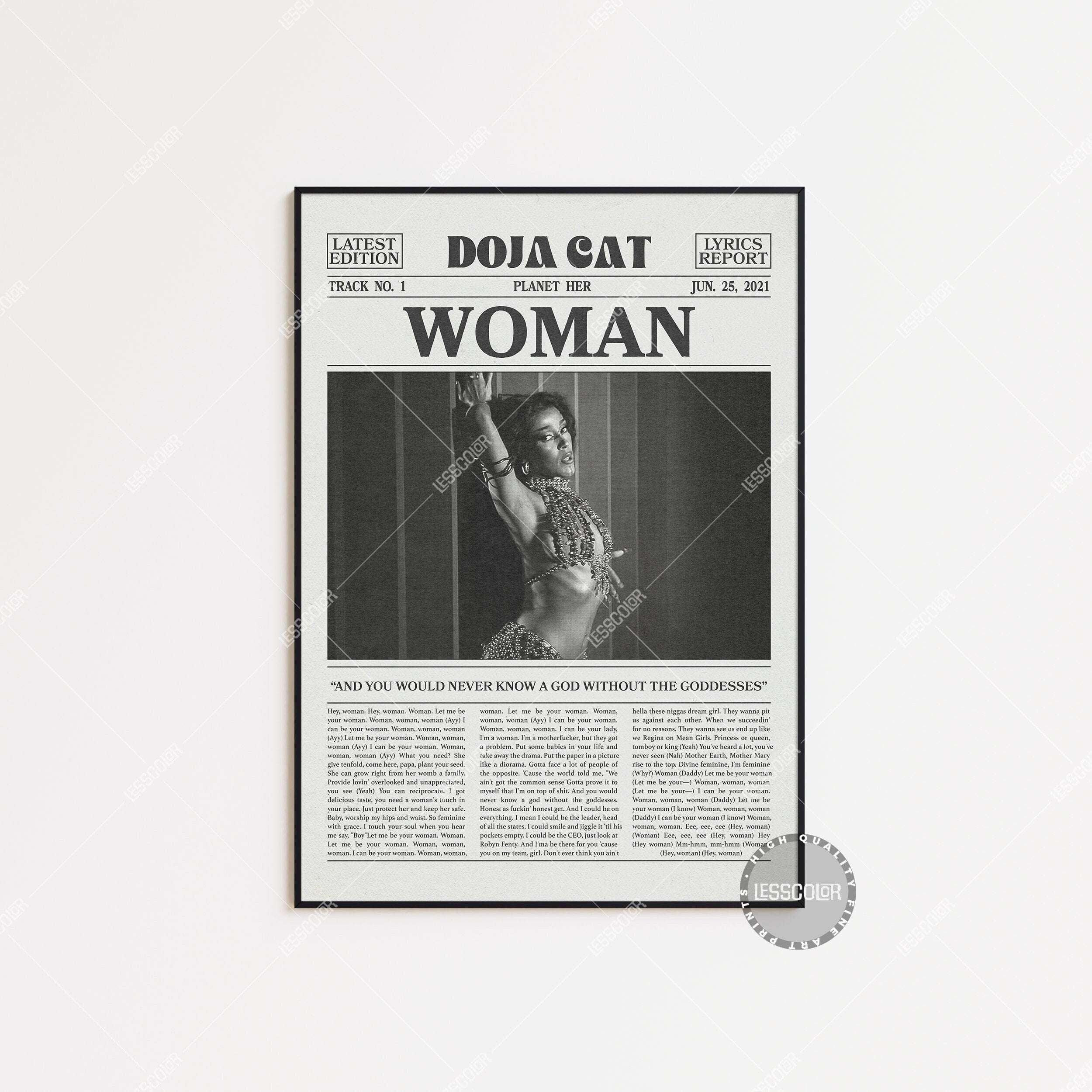 Poster Doja Cat Retro Newspaper Print, Woman Poster , Woman Lyric Print ...