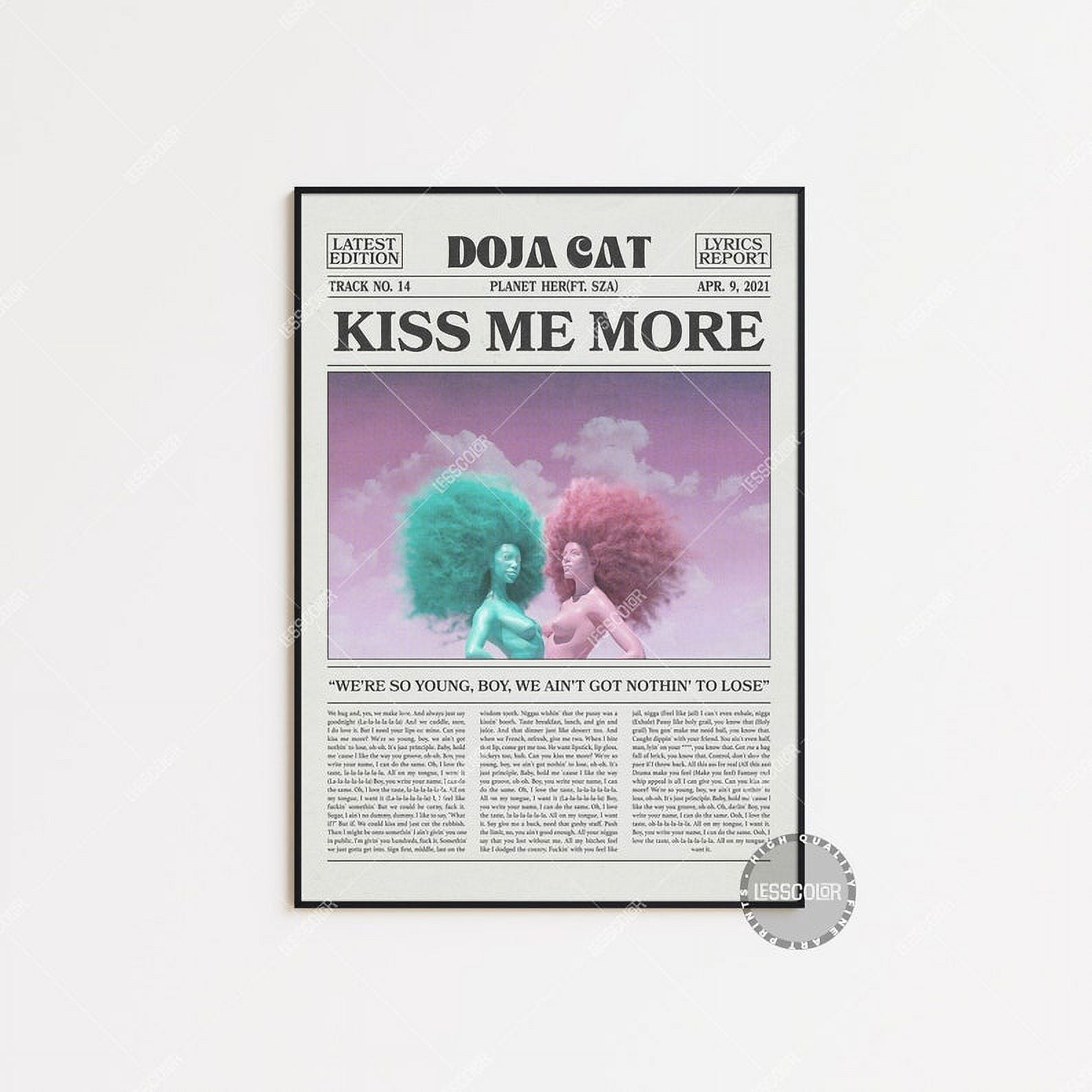 POSTER Doja Cat and SZA Retro Newspaper Print, Kiss Me More Poster ...