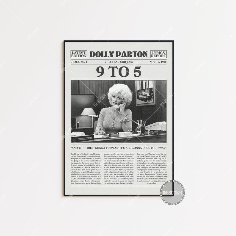 POSTER Dolly Parton Retro Newspaper Print, 9 to 5 Poster, 9 to 5 Lyrics ...