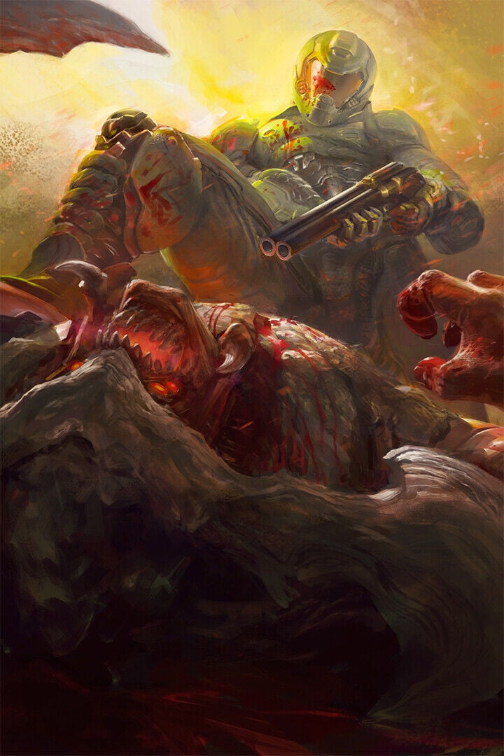 POSTER Doom Eternal Video Game Doomguy vs Cyberdemon Art Print Decor ...