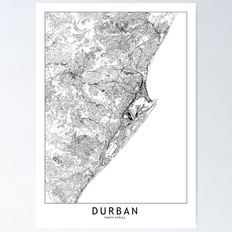 POSTER Durban White Map Poster UNFRAMED, 12x18 - Walmart.com