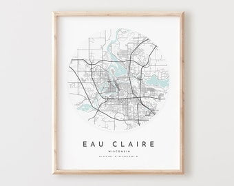 POSTER Eau Claire Map Print, Eau Claire Map Poster City Wall Art, Wi ...