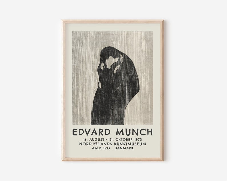 POSTER Edvard Munch Exhibition Print, Black and White Kiss Poster ...