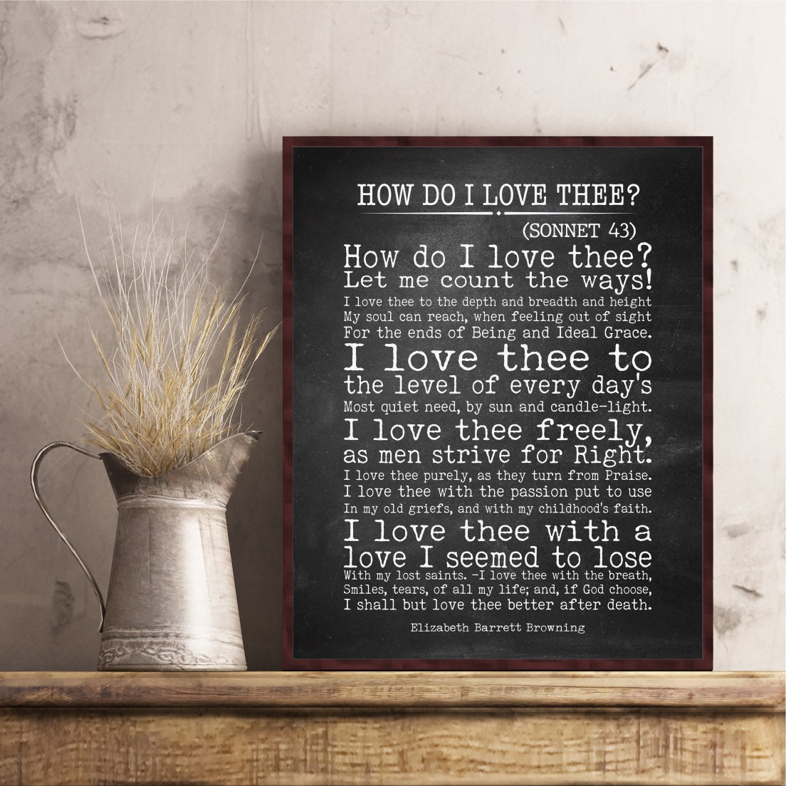 POSTER Elizabeth Barrett Browning poem poster How do I love thee Sonnet ...