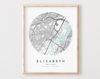 POSTER Elizabeth Map Print, Elizabeth Map Poster City Wall Art, Nj Road ...