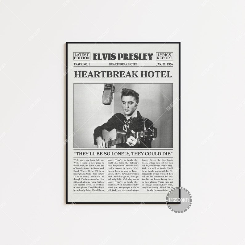 POSTER Elvis Presley Retro Newspaper Print, Heartbreak Hotel Poster ...