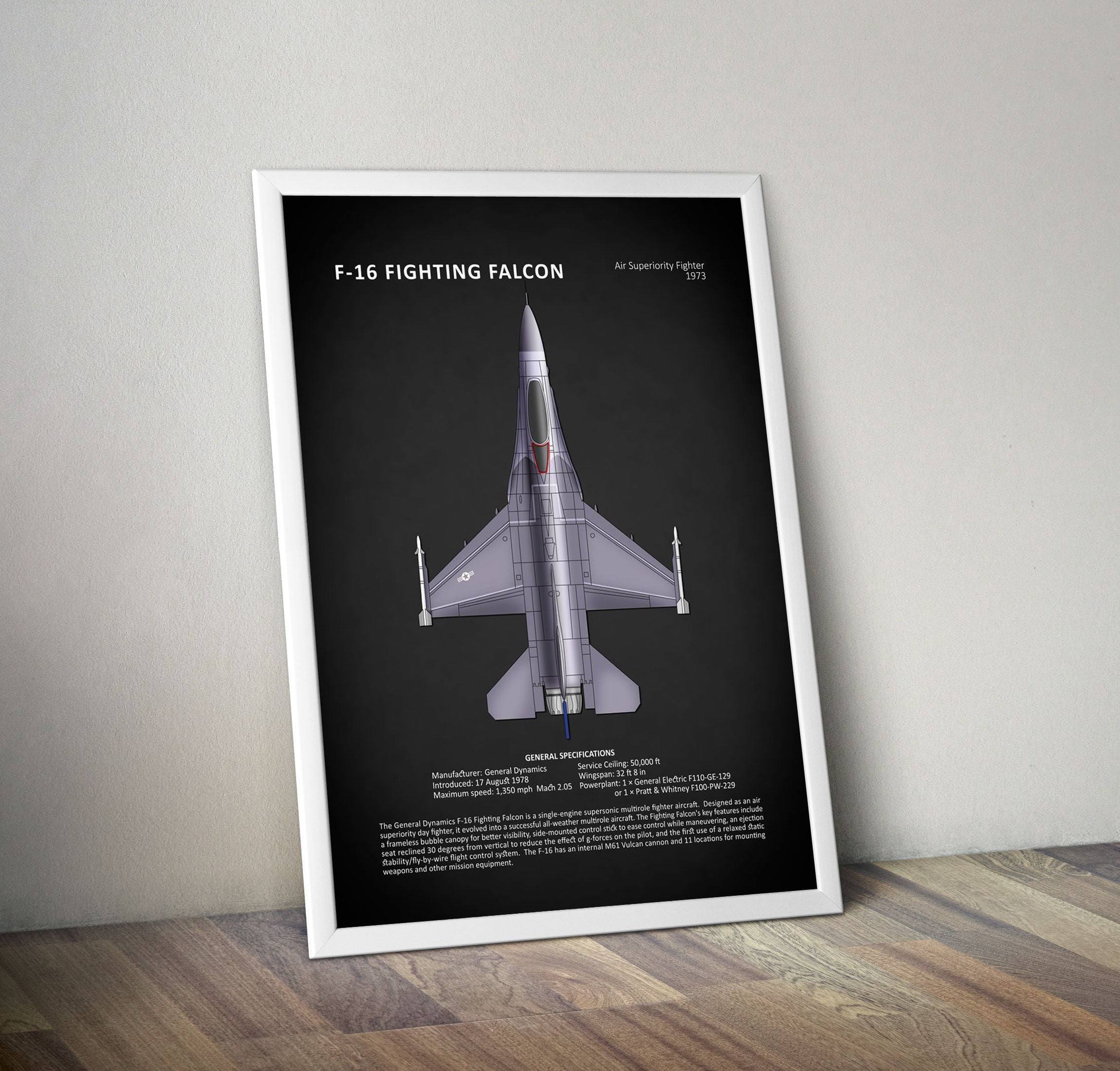 POSTER F-16 Fighting Falcon Aircraft Poster Aviation Art Airplane Wall ...