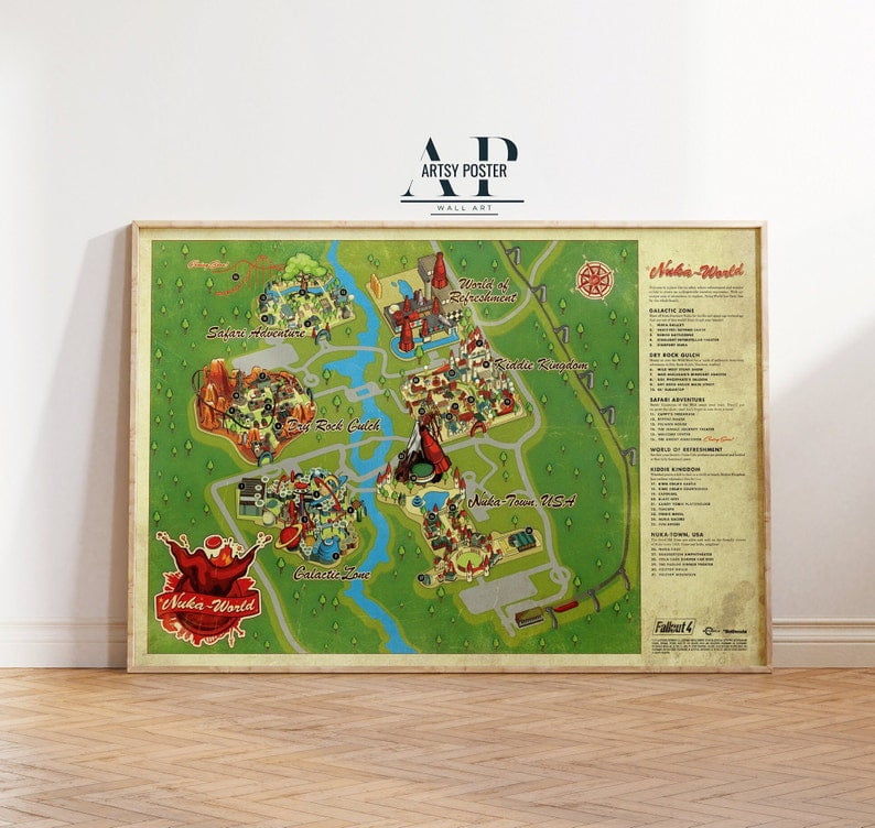 POSTER Fallout Nuka World Map Poster, Video Game Wall Art, Gaming Room ...