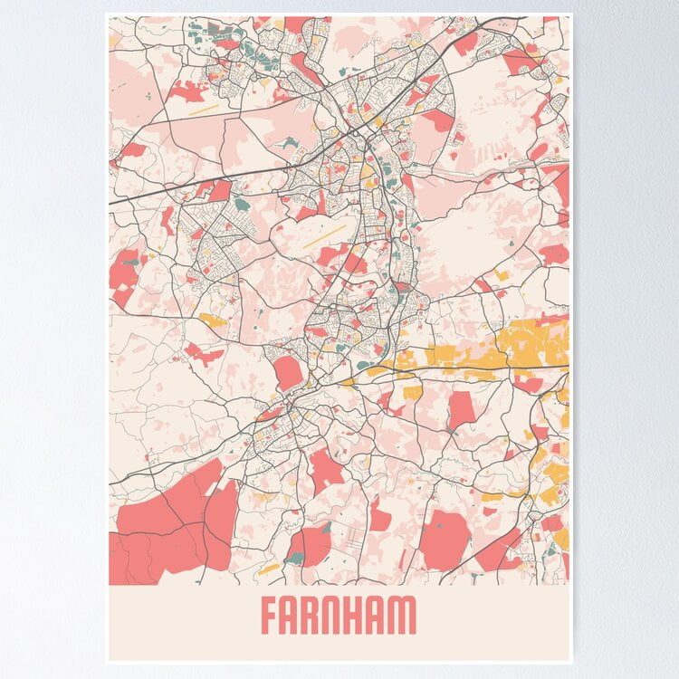 POSTER Farnham City Map Chalk Retro City Map POSTER UNFRAMED, 8x12 ...