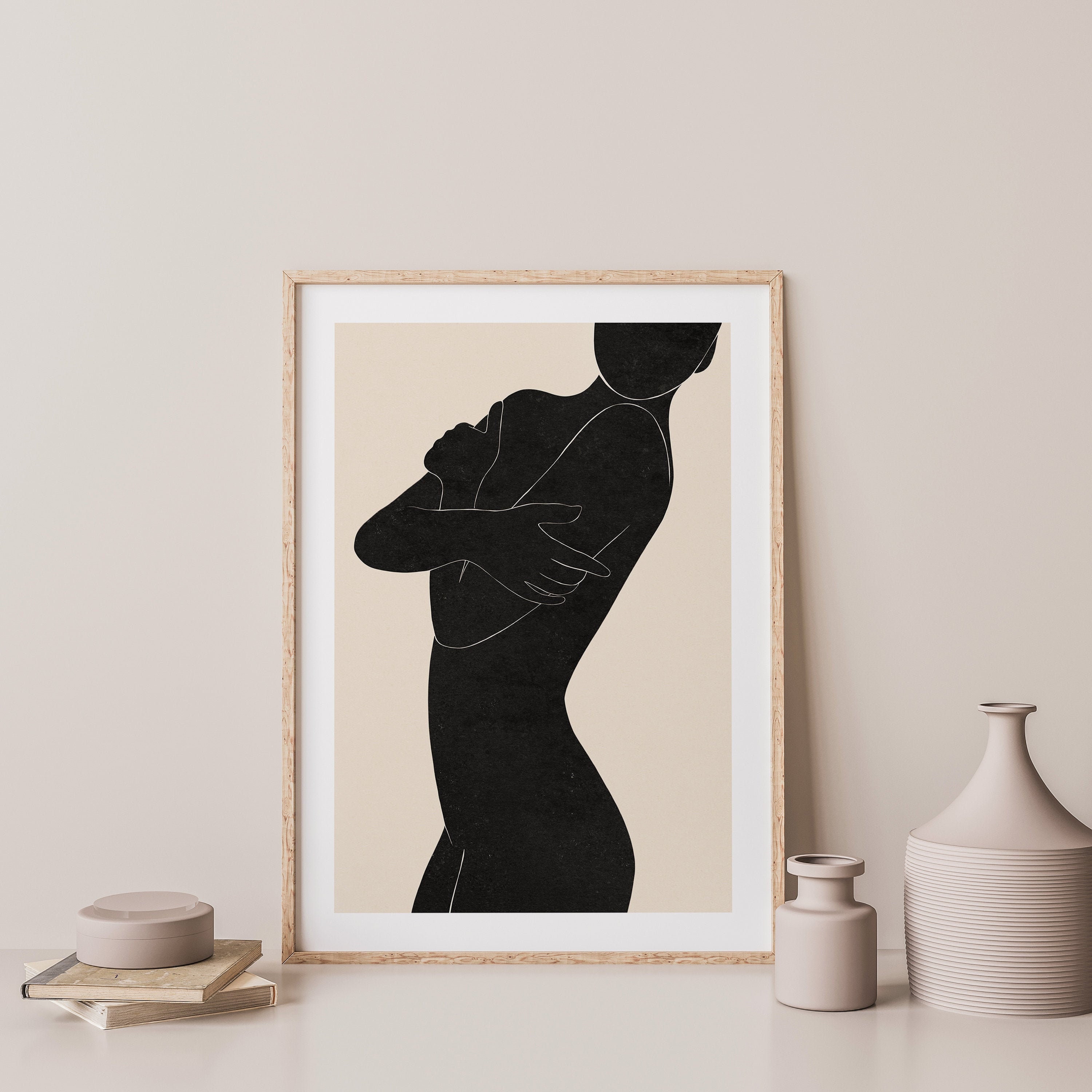 POSTER Female Body Print, Minimalist Poster, Beige Black Wall Art ...