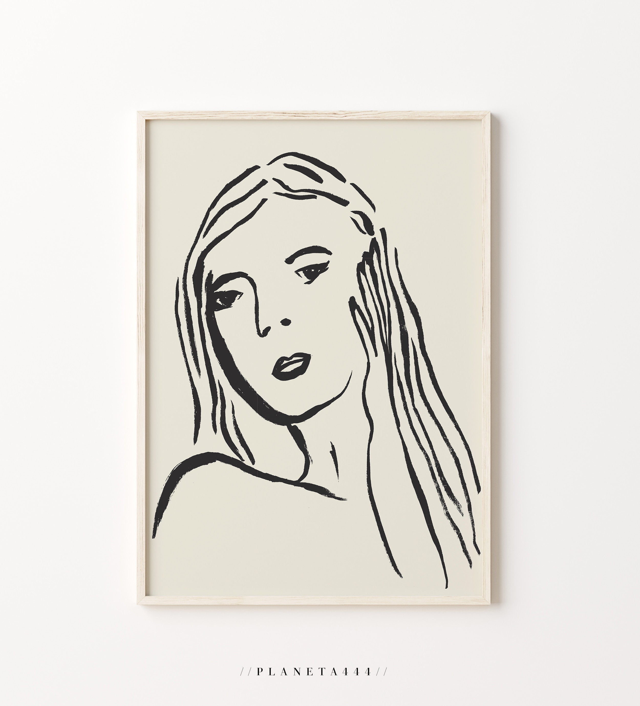 POSTER Female Face Thinker Art Print Woman Drawing Wall Art Long Hair ...