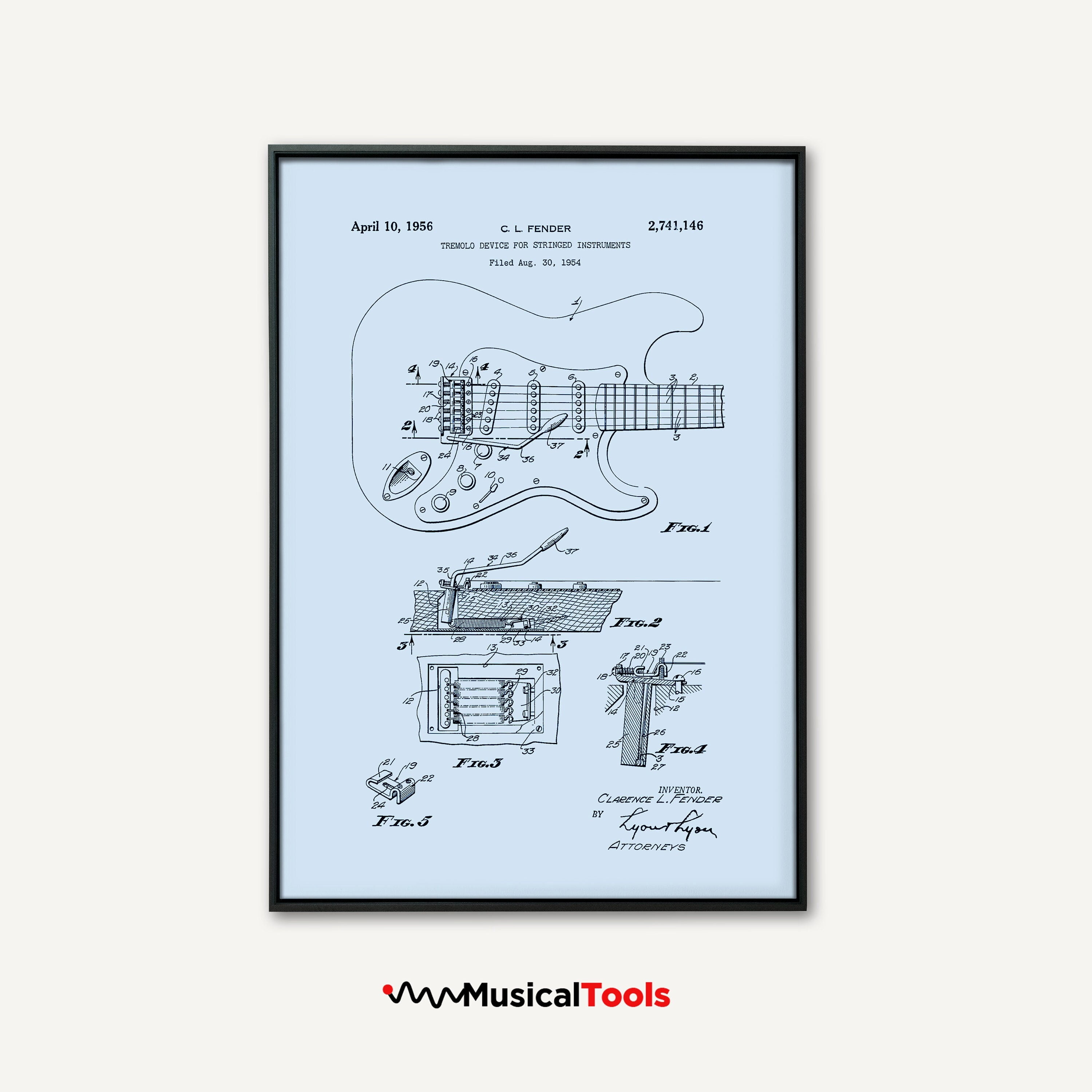 POSTER Fender Stratocaster Tremolo Patent Poster. Vintage and Electric ...